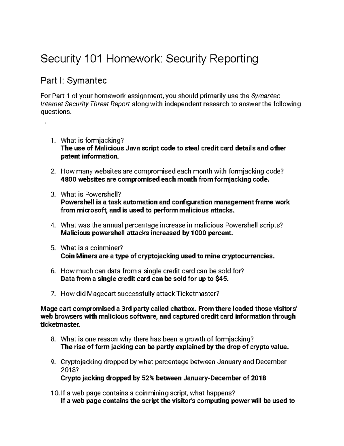 Symantic Worksheet 1jjb - Security 101 Homework: Security Reporting ...