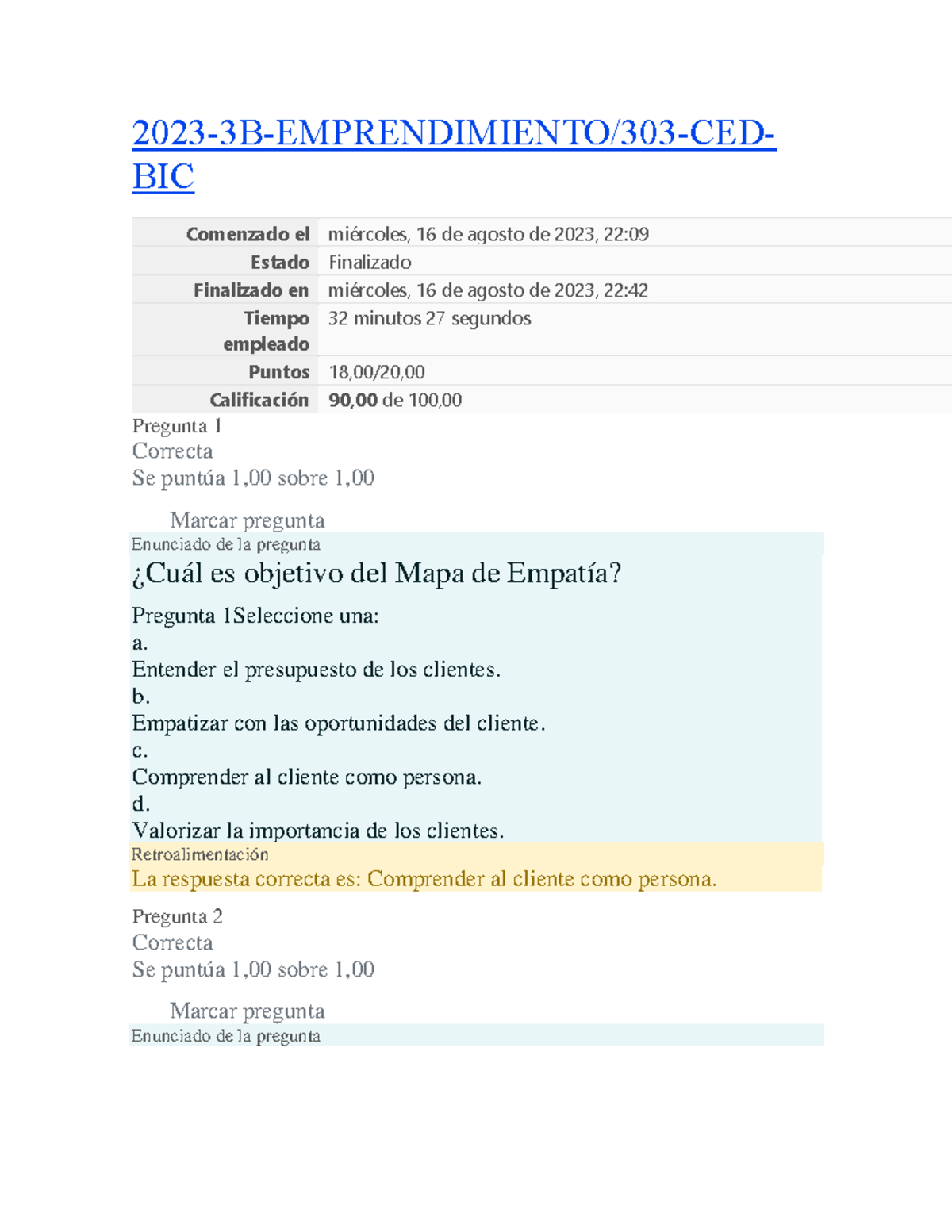 Emprendimiento 1 - 2023 - 3B-EMPRENDIMIENTO/303-CED- BIC Comenzado el ...