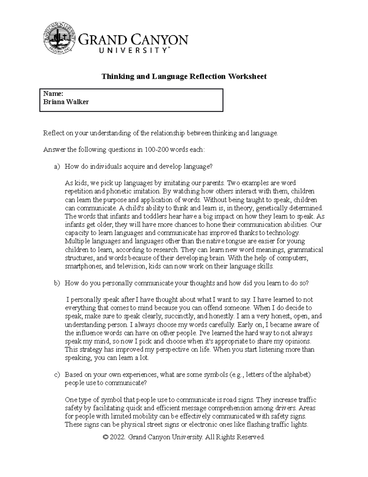 PHI105 - Thinking and Language Reflection Worksheet - Thinking and ...