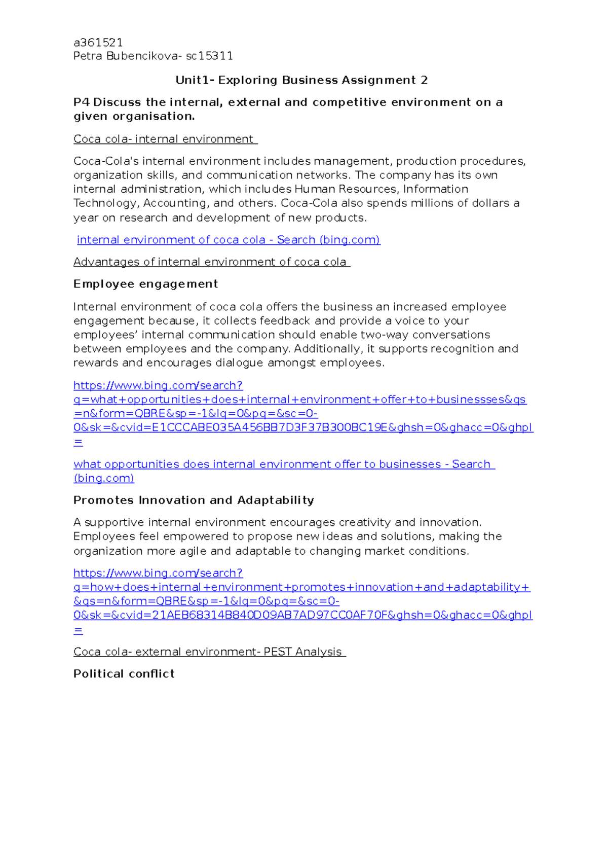 Unit 1 assignment 2 - year 1 - a Petra Bubencikova- sc Unit1- Exploring Business Assignment 2 P4 ...