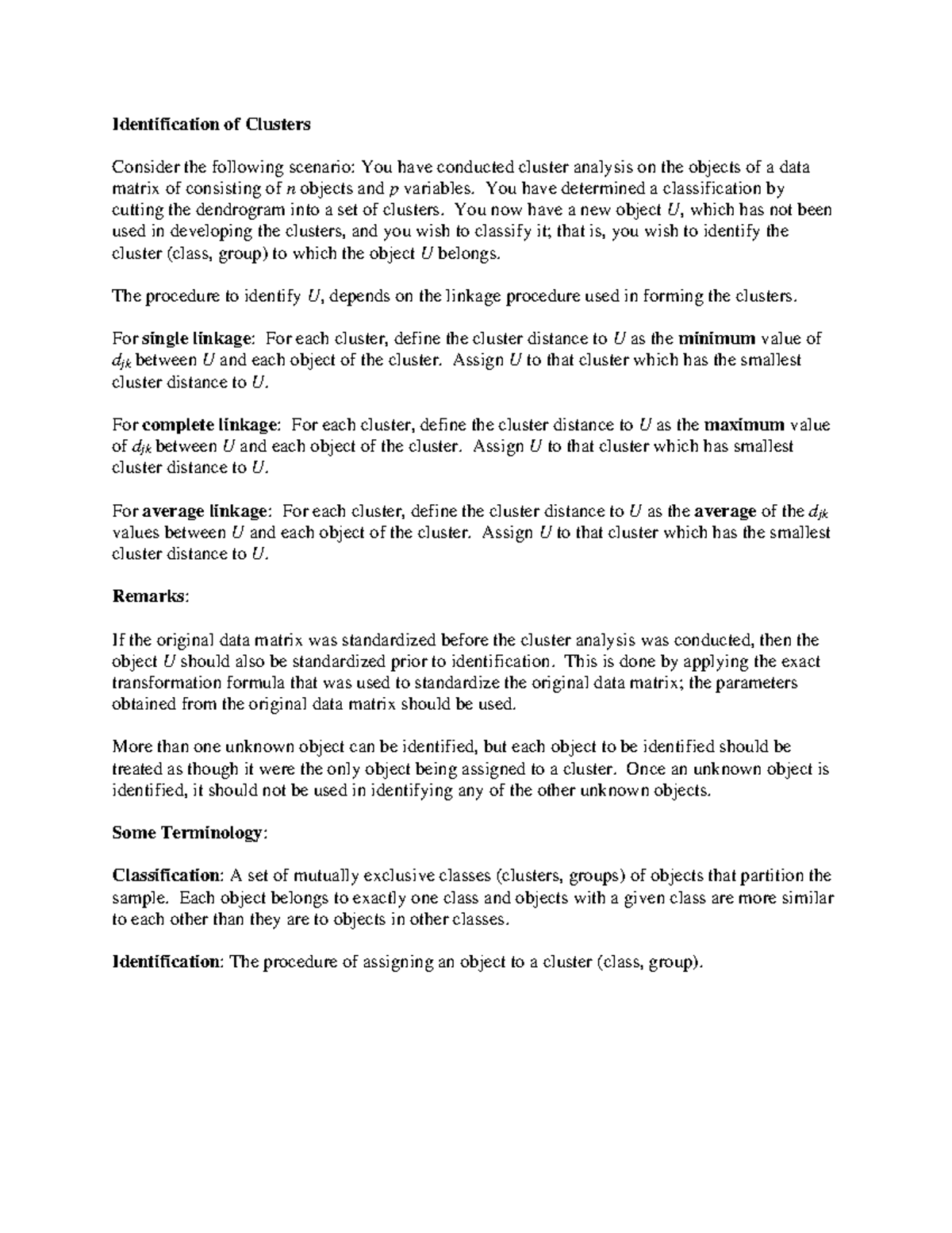 Identification of Clusters - Identification of Clusters Consider the ...