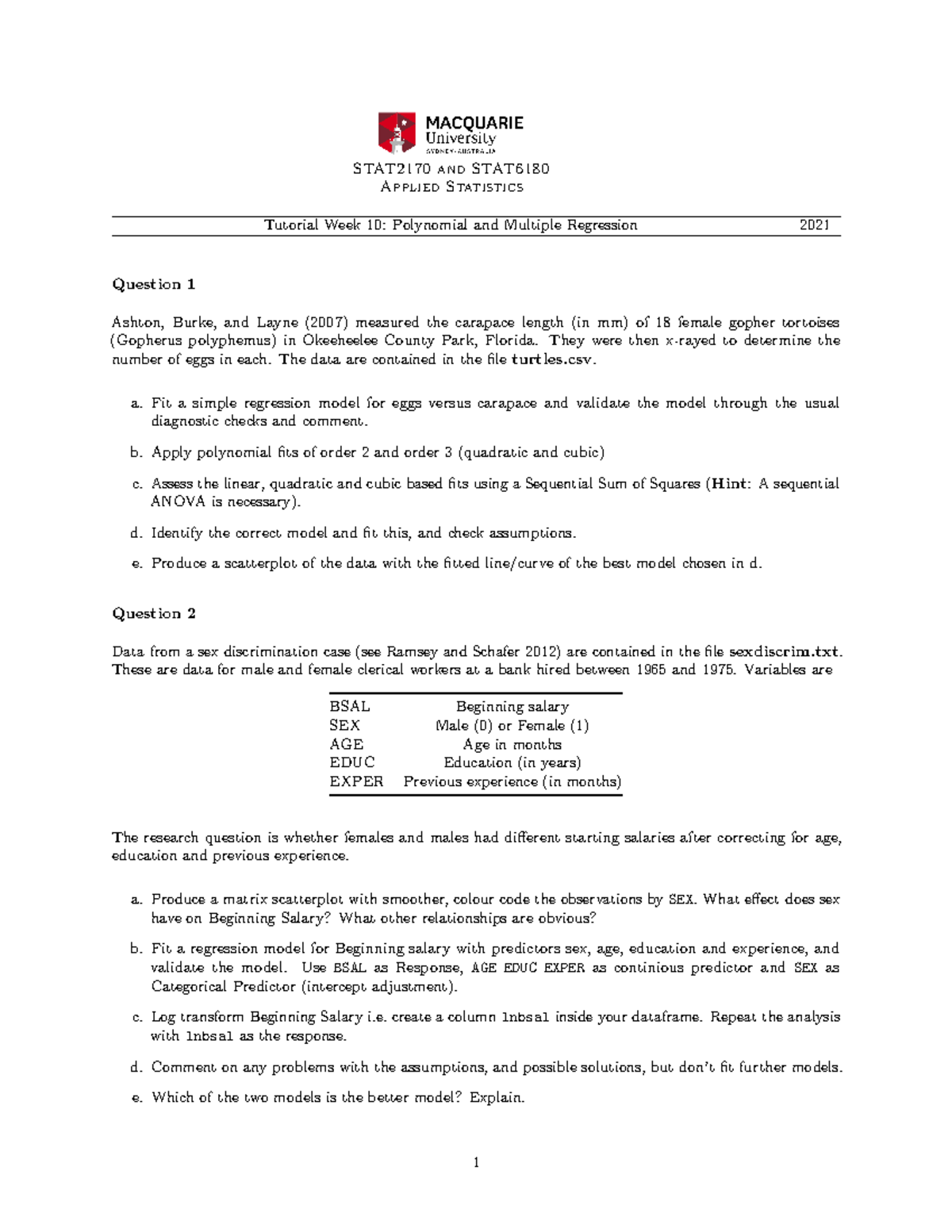 STAT2170-Tutorial-Week10 - STAT2170 and STAT Applied Statistics Tutorial Week 10: Polynomial and ...