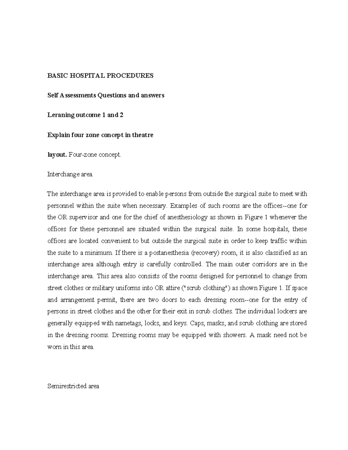 Basic Hospital procedures self assessments and answers - BASIC HOSPITAL ...