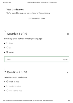 Lesson 3 Lesson Plans - TEFL ON THE Beach - Lesson 3: Lesson Plans Quiz Your Grade: 100% You’ve ...