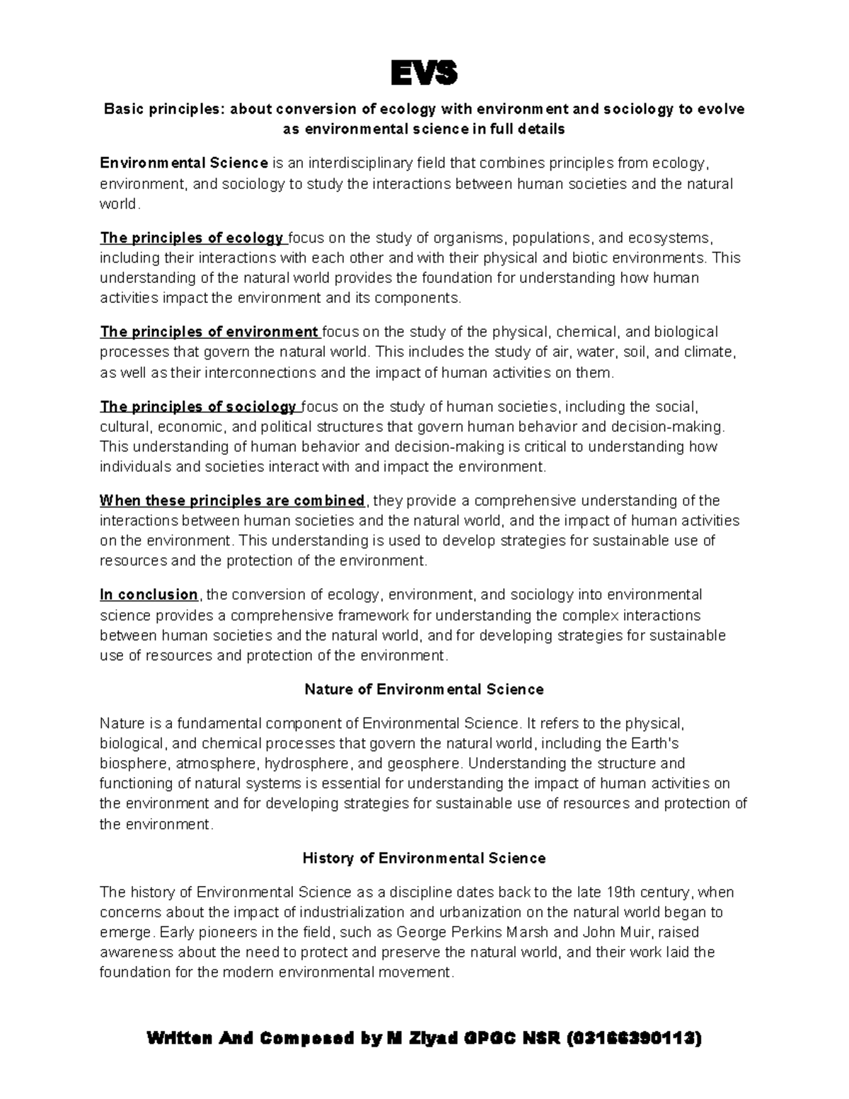 EVS Ultra Pro Max - Environmental Science for 1st semester BS Chemistry ...