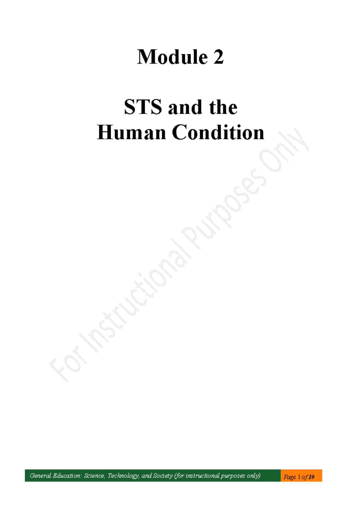 Module-2 STS-and-the-Human-Condition-PDF - Module 2 STS and the Human Condition Lesson No: 1 ...