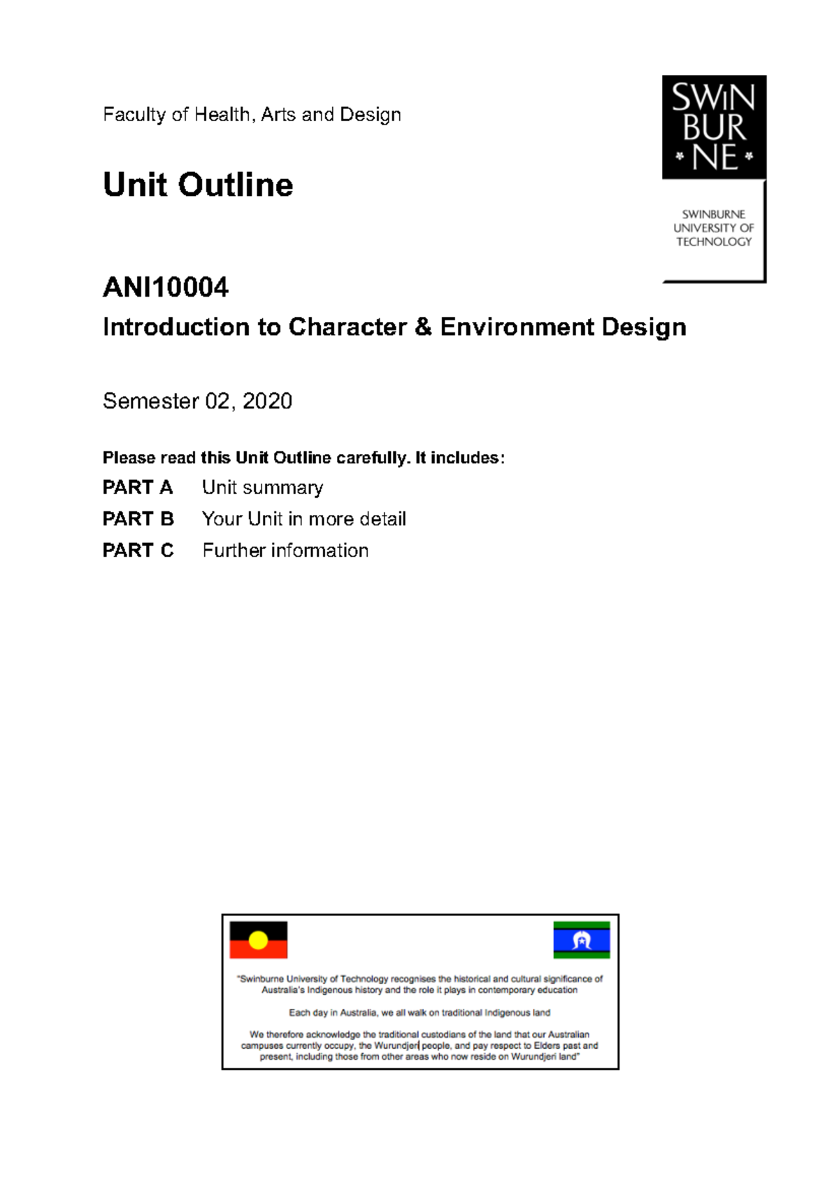ANI10004 Unit Outline Sem02 2020 - Faculty of Health, Arts and Design ...