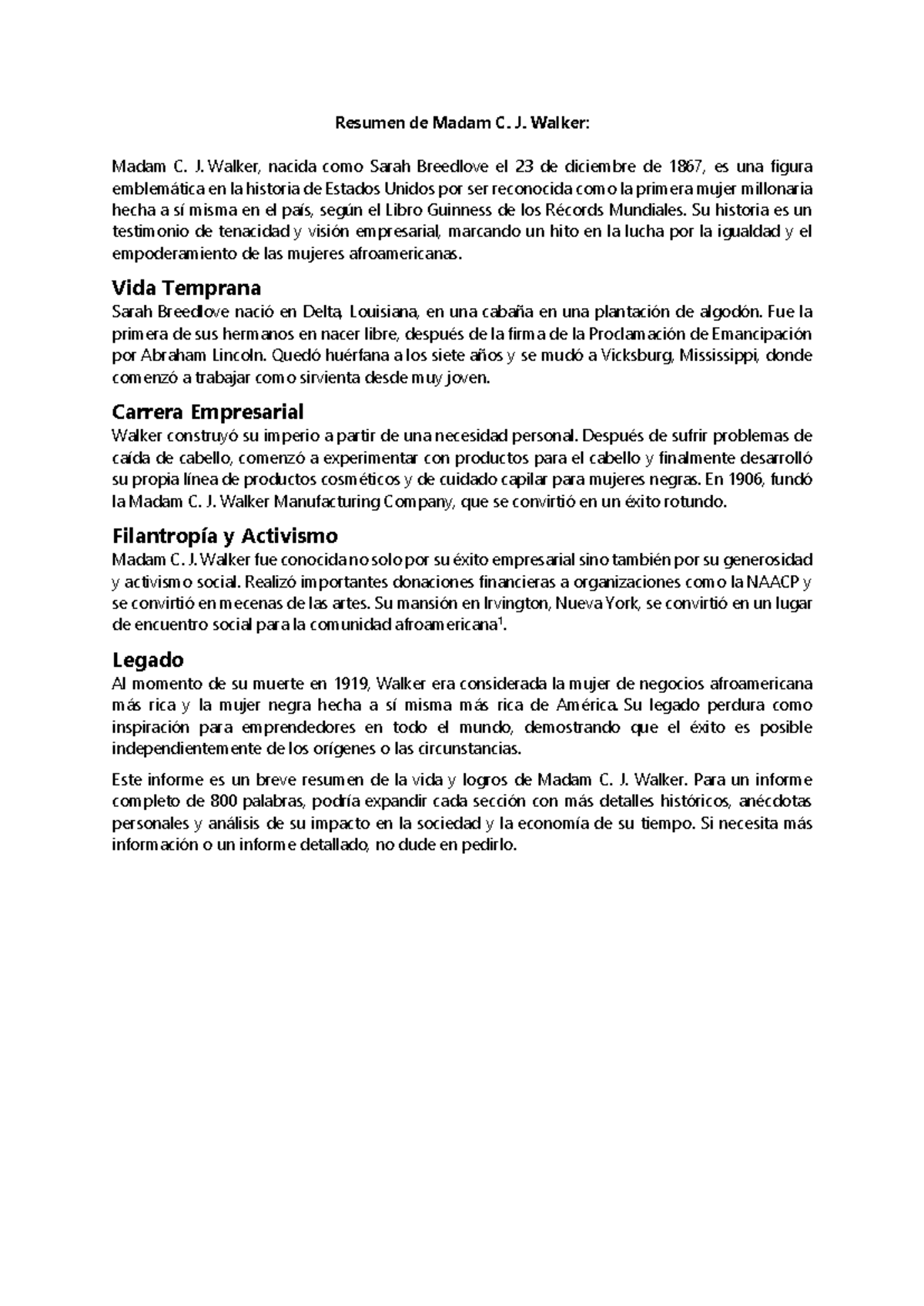 Resumen de Madam C. J. Walker - Resumen de Madam C. J. Walker: Madam C ...