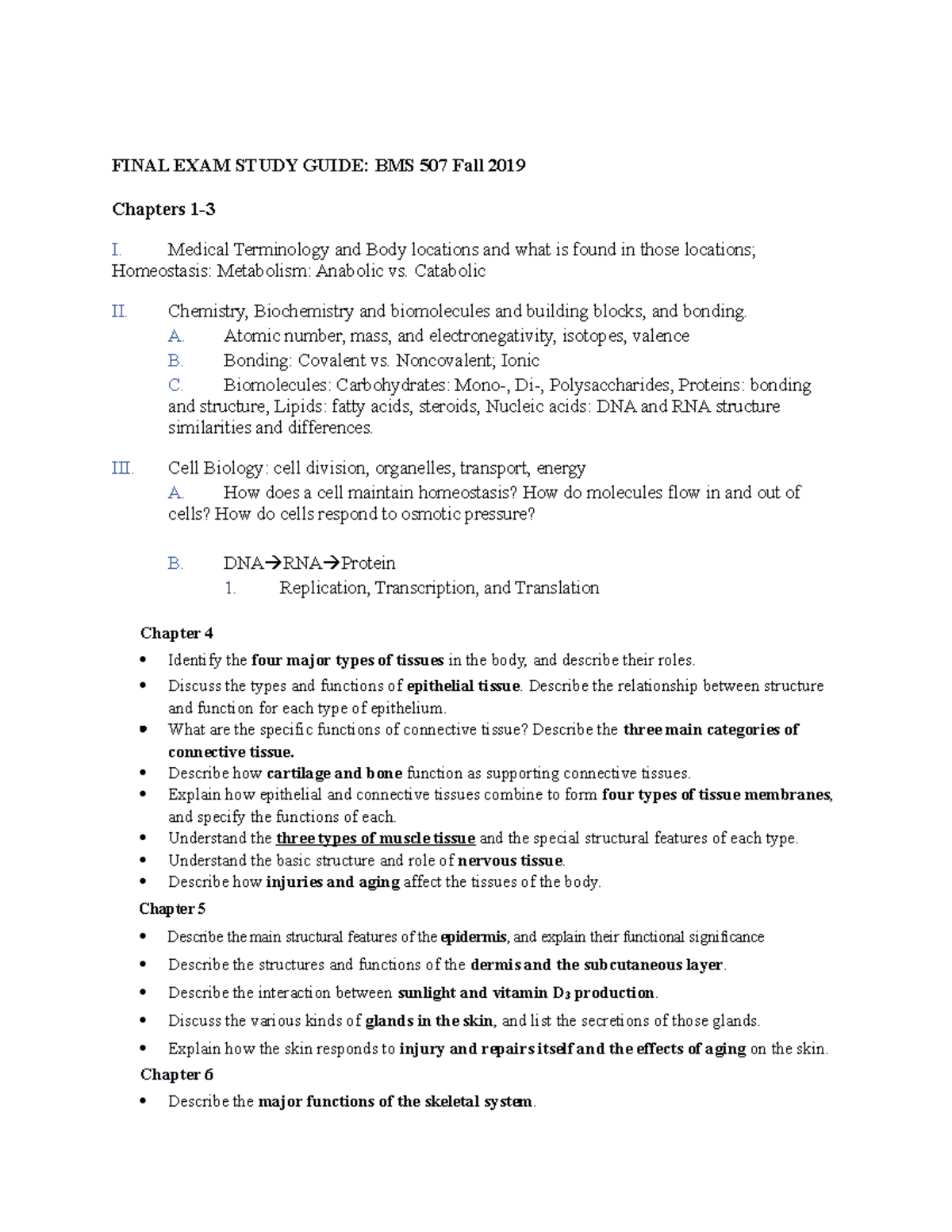 BMS 507 Final Outline - FINAL EXAM STUDY GUIDE: BMS 507 Fall 2019 ...
