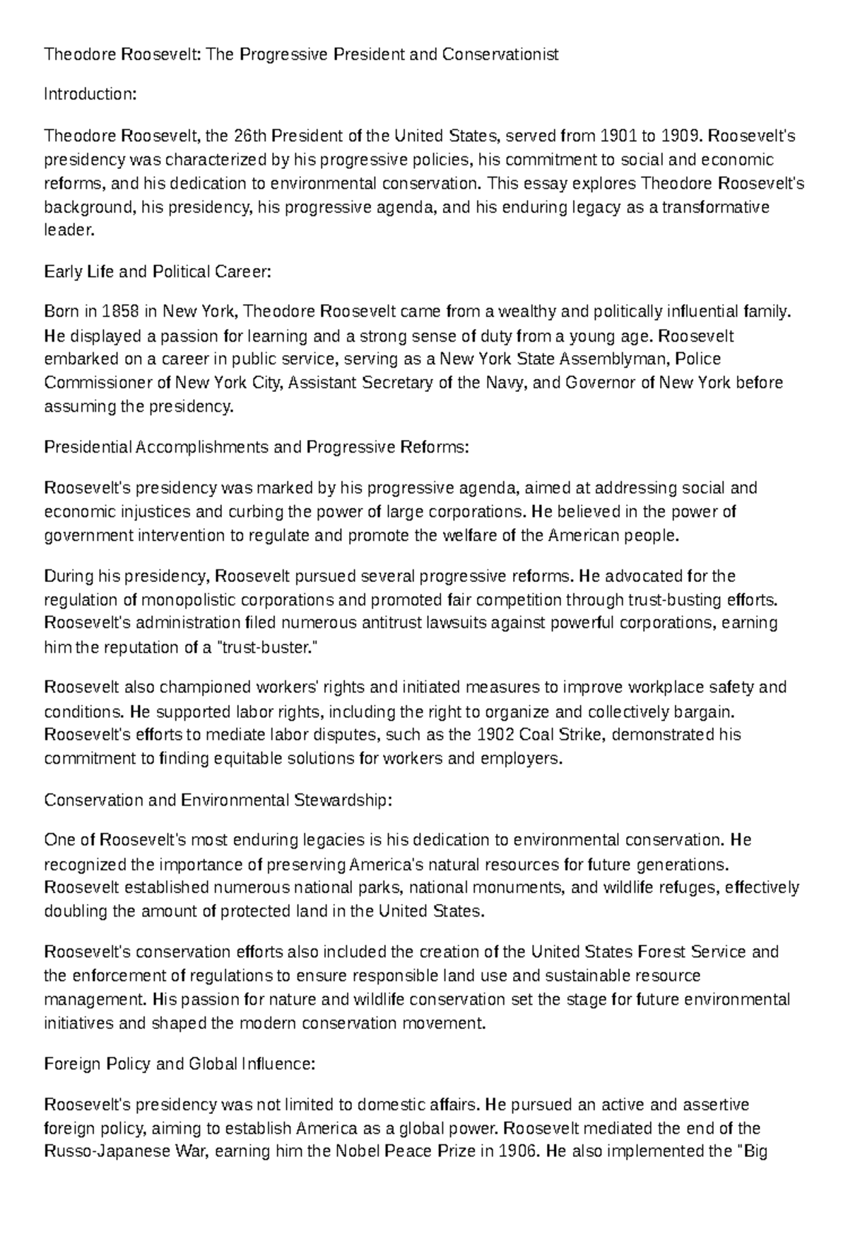 Theodore Roosevelt The Progressive President and Conservationist ...