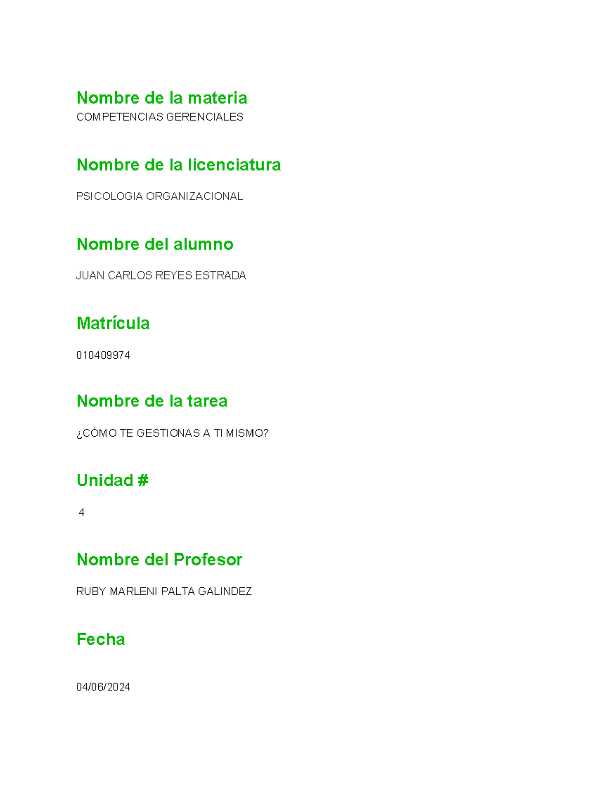 Competencias Gerenciales Semana 4 - Nombre de la materia COMPETENCIAS GERENCIALES Nombre de la ...