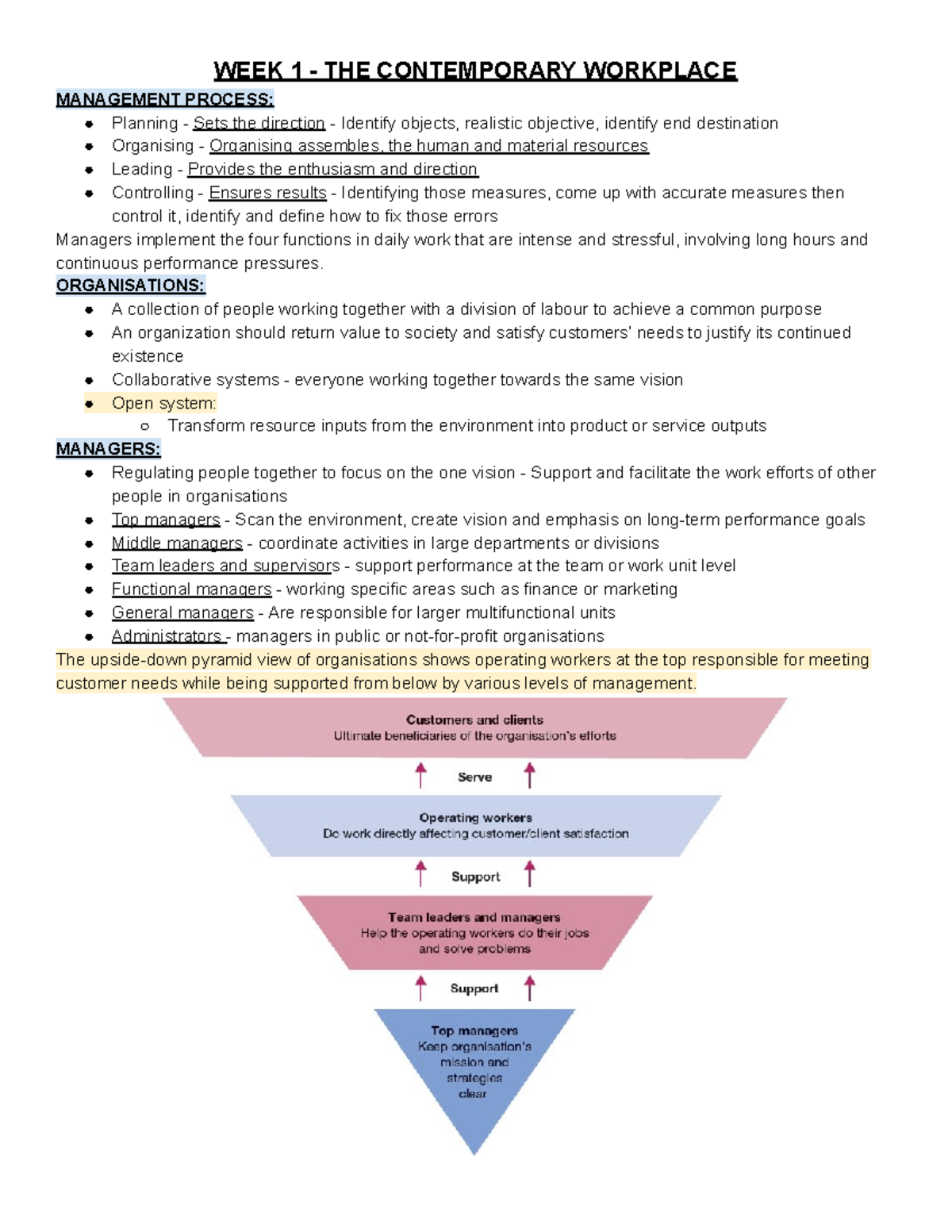 IBA WK1-2 Notes - WEEK 1 - THE CONTEMPORARY WORKPLACE MANAGEMENT ...