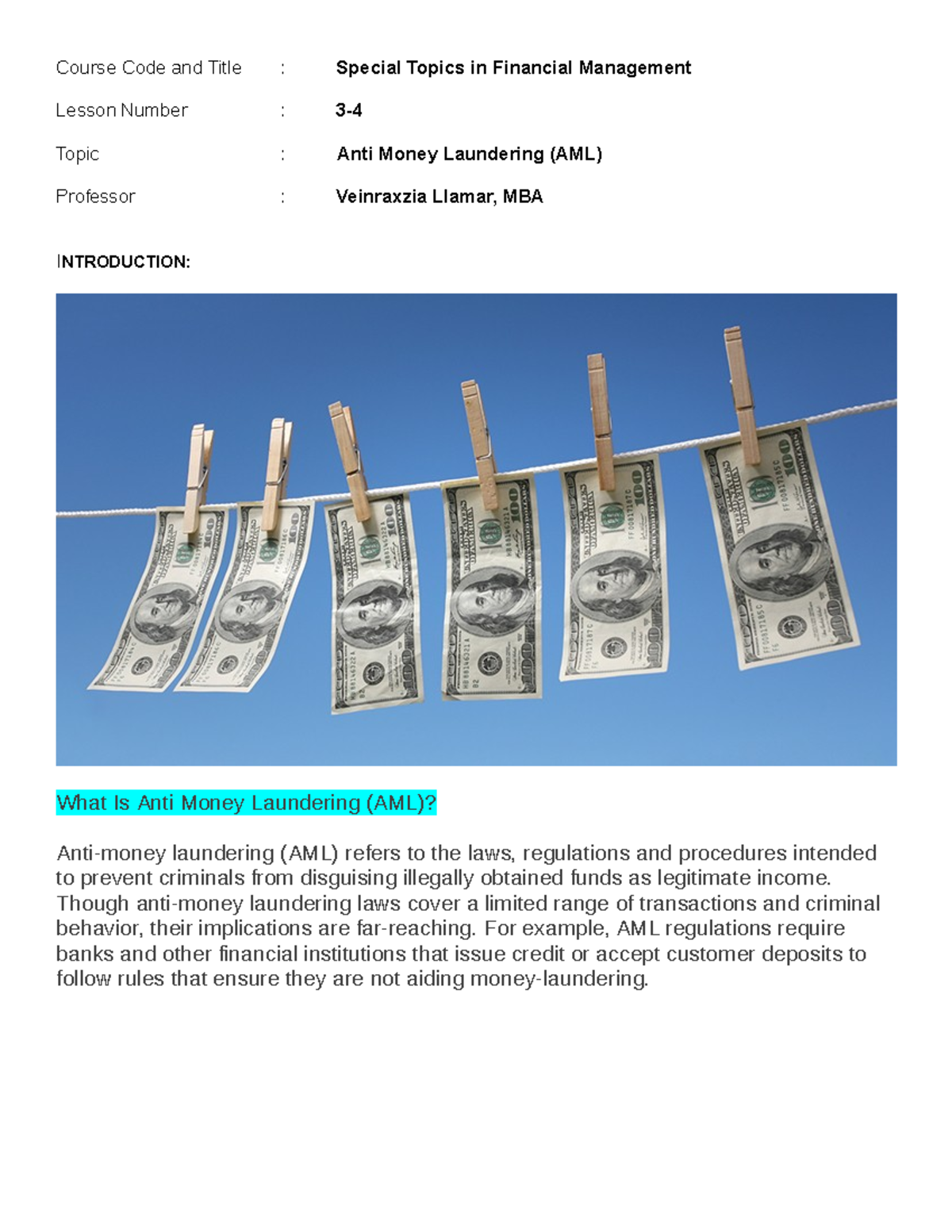 Scribd - business - Course Code and Title : Special Topics in Financial ...