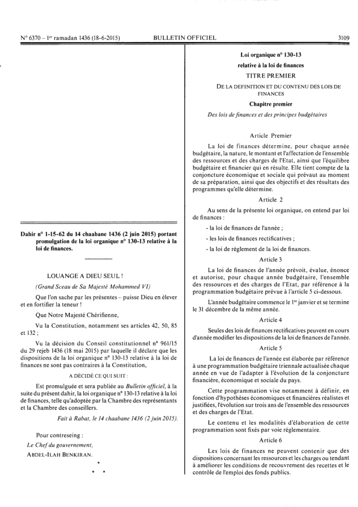 Loi-organique 130 - sdmklsdmklk - 6370 1 er ramadan 1436 BULLETIN ...