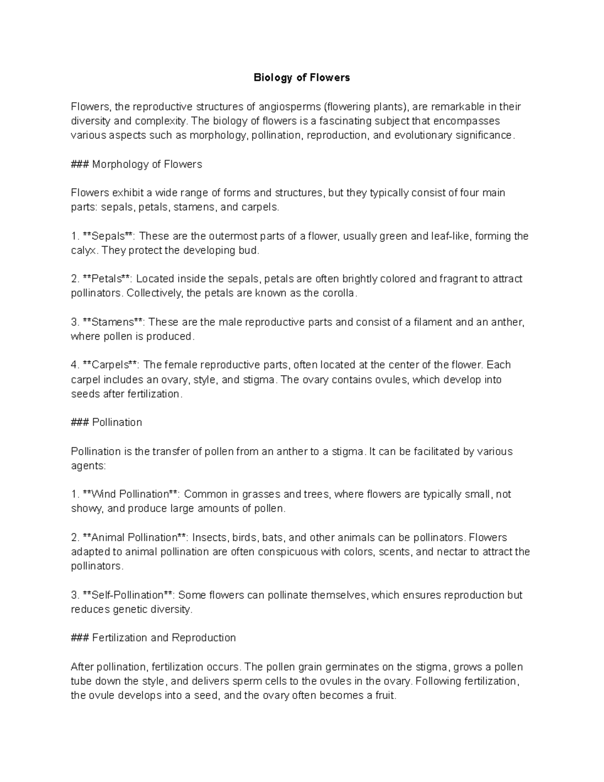 Biology of flowers essay - Biology of Flowers Flowers, the reproductive ...