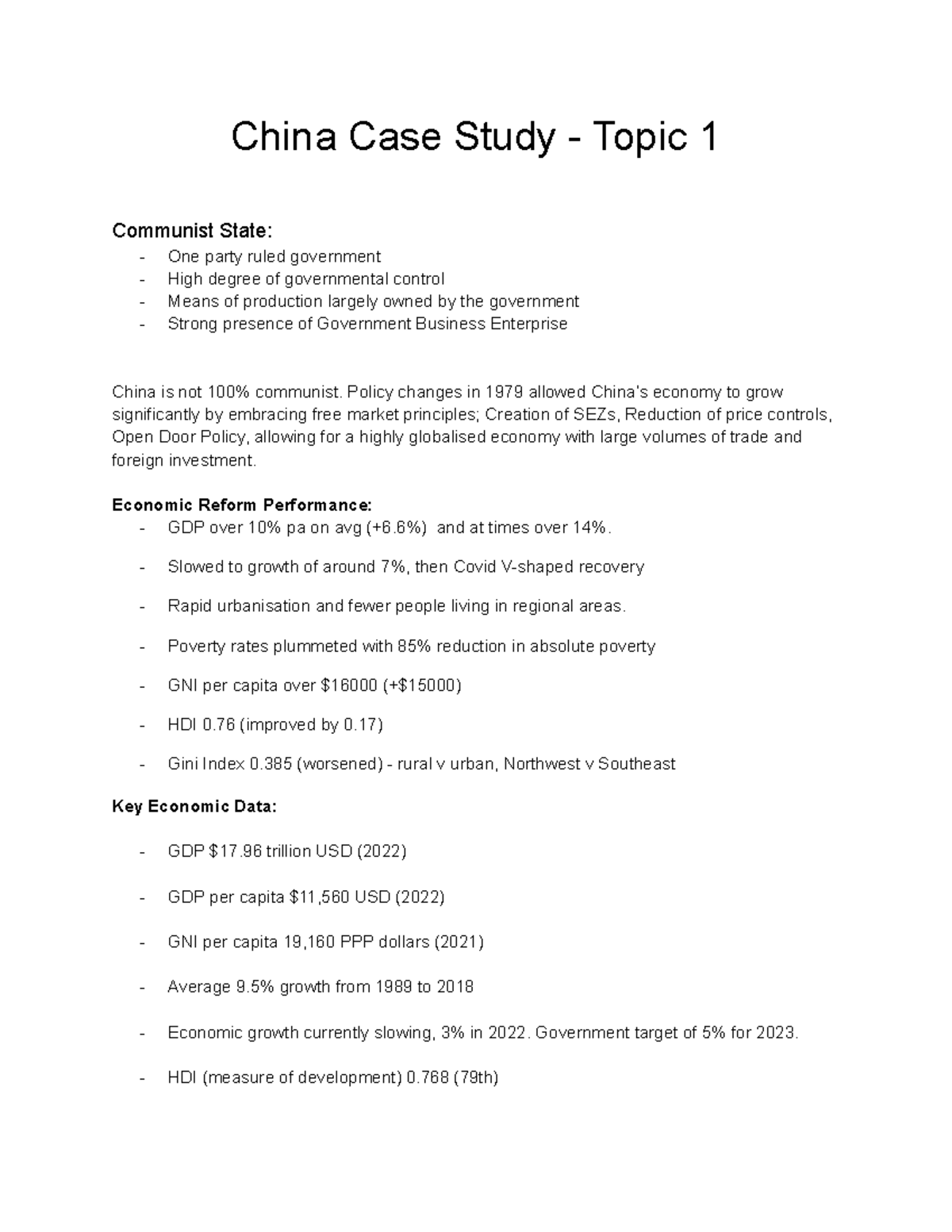 China Case Study - Topic 1 - Policy changes in 1979 allowed China’s ...