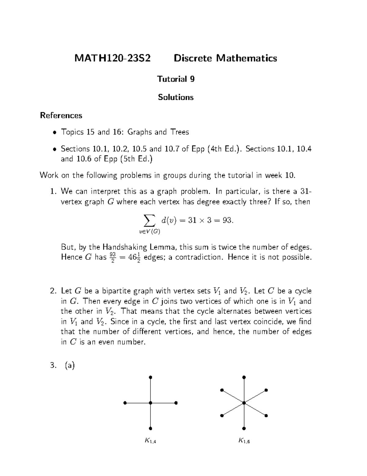 23tutorial 9 sol - solution of tutorial - MATH120-23S2 Discrete ...
