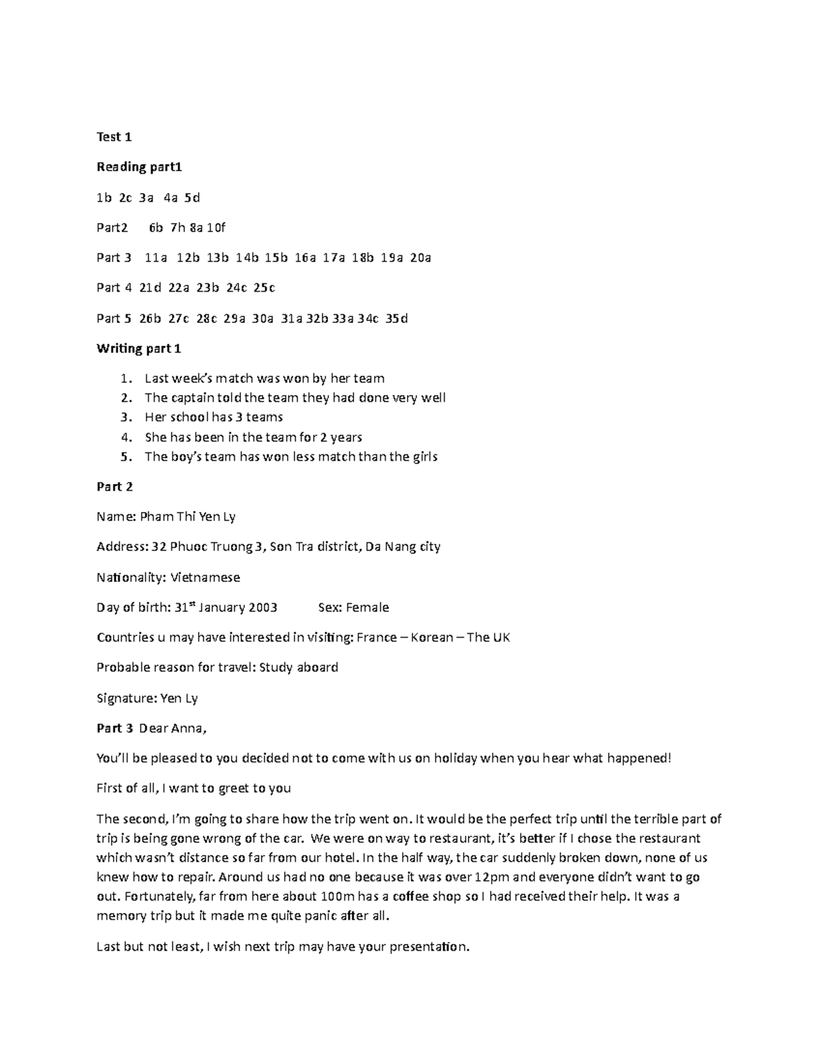 Test 1,2,3,4 b1 - non - Test 1 Reading part 1b 2c 3a 4a 5d Part2 6b 7h ...