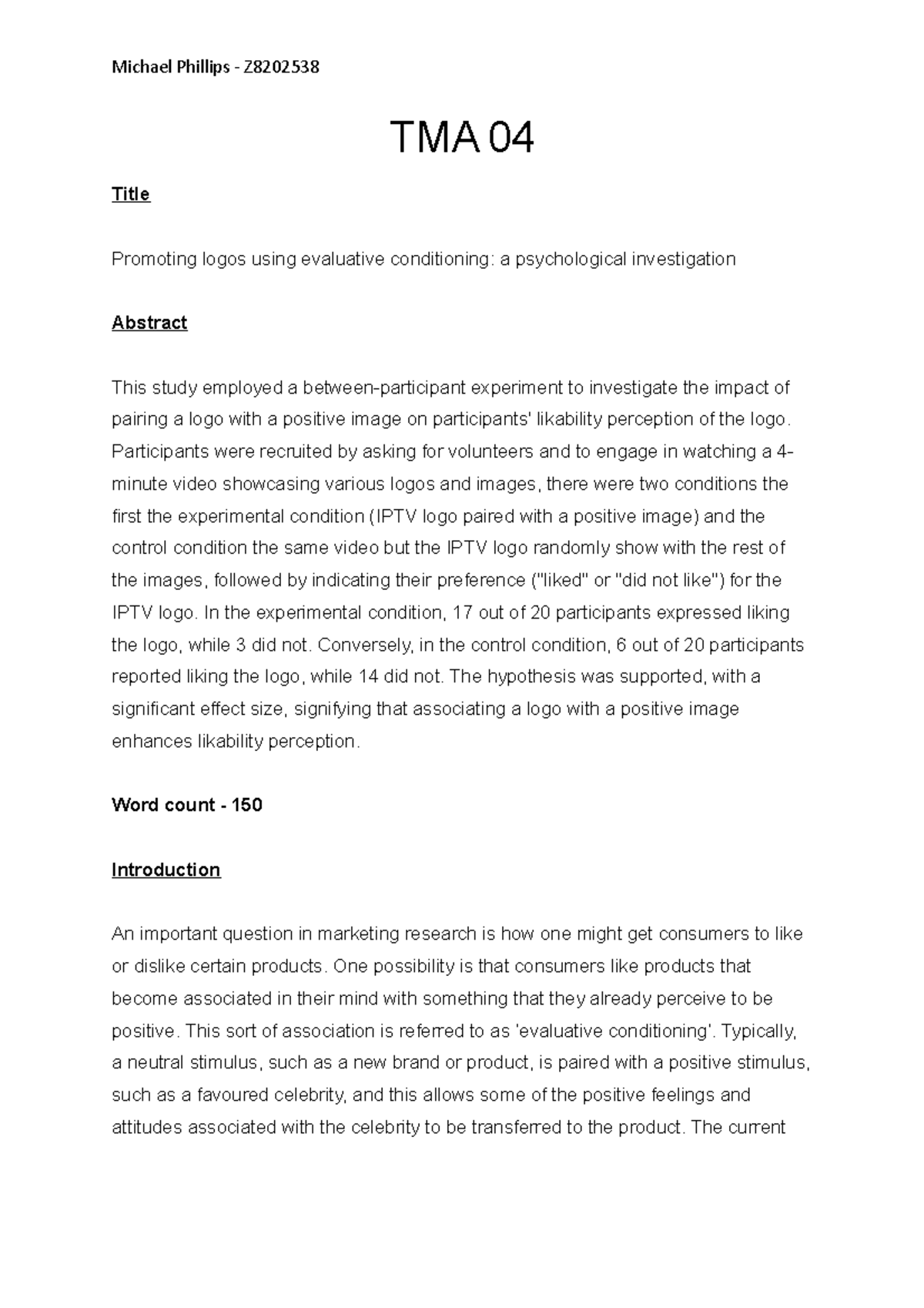 TMA 04 - TMA04 experiment report 2 - DE100 - OU - Studocu