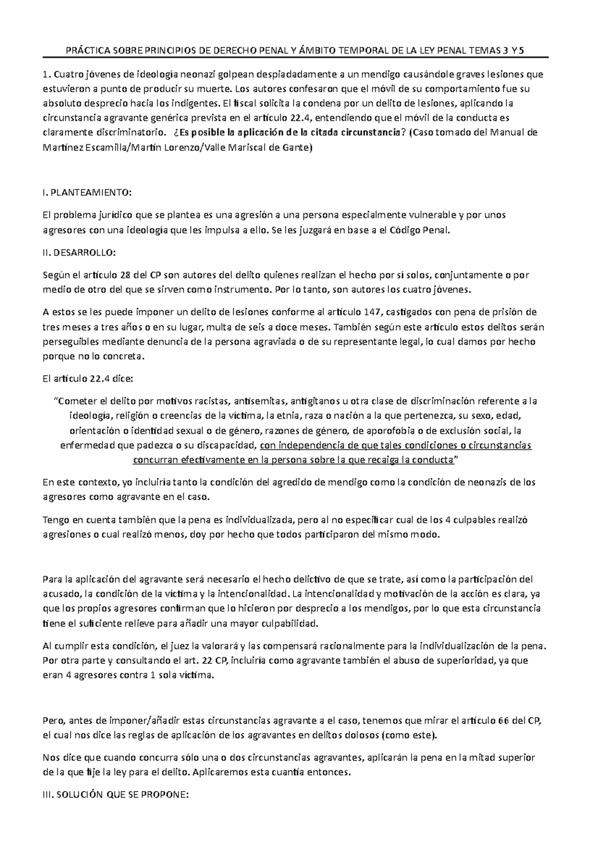 Práctica Sobre Principios DE Derecho Penal Y Ámbito Temporal DE LA LEY ...