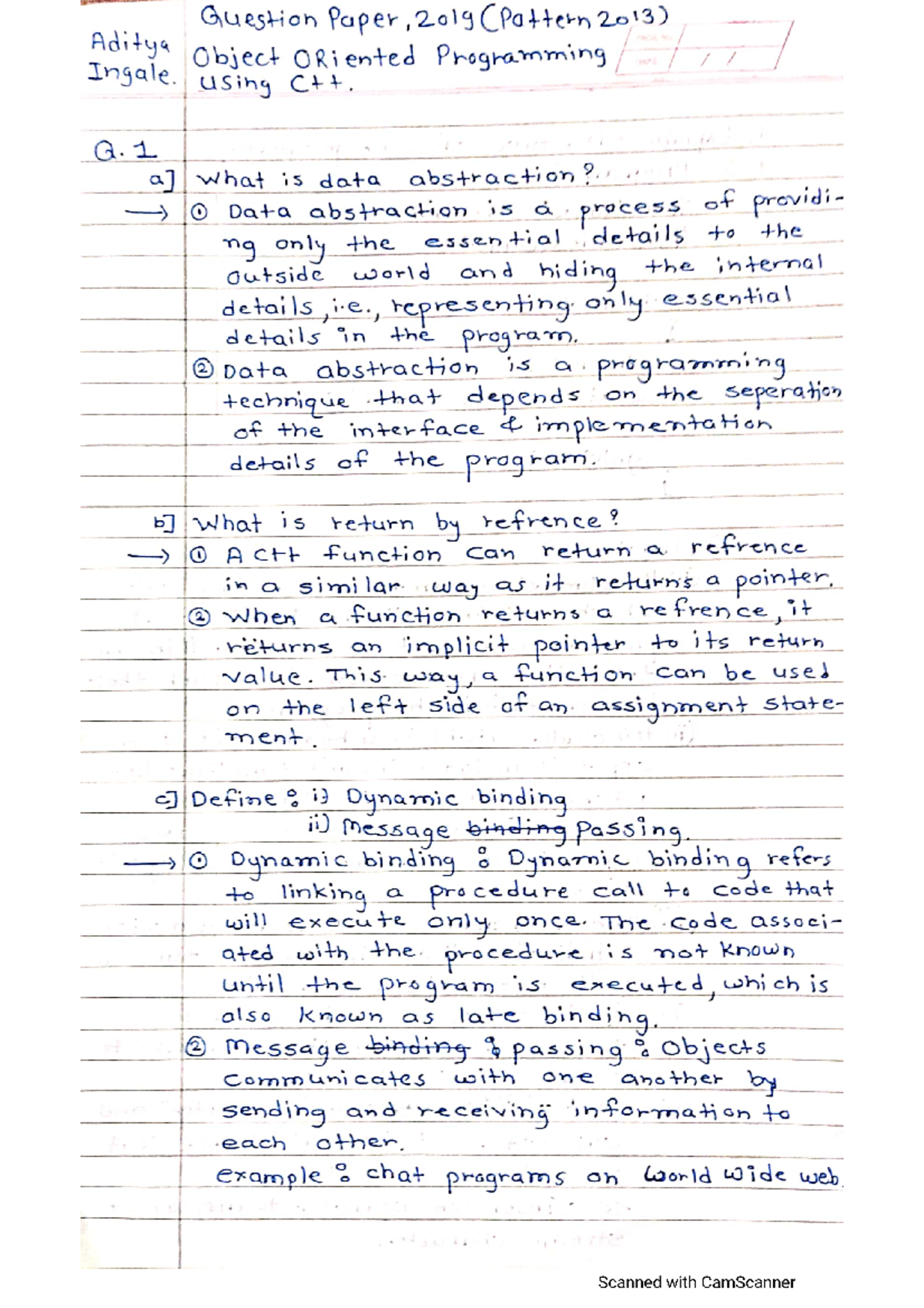 C++ Question Paper 2019 (Aditya Ingale) - BBA - Studocu