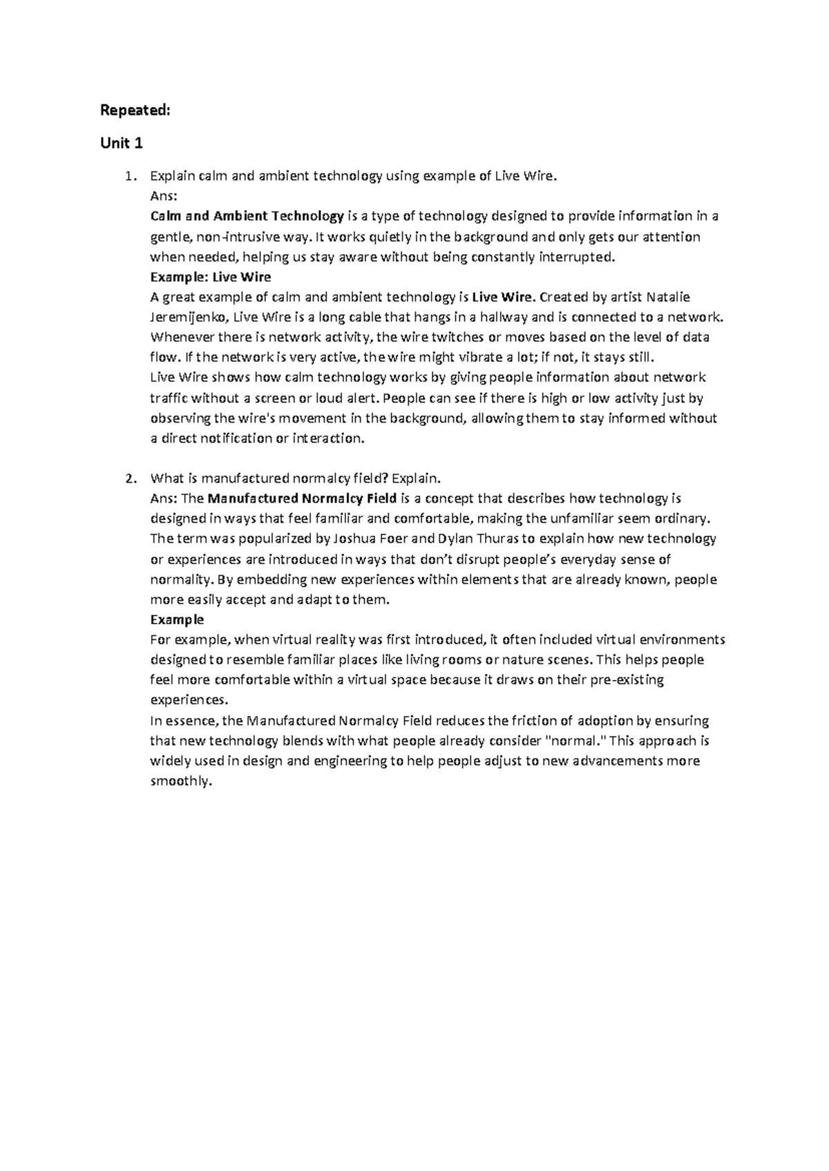 Test IOT unit 1 - IMP question - Repeated: Unit 1 Explain calm and ...