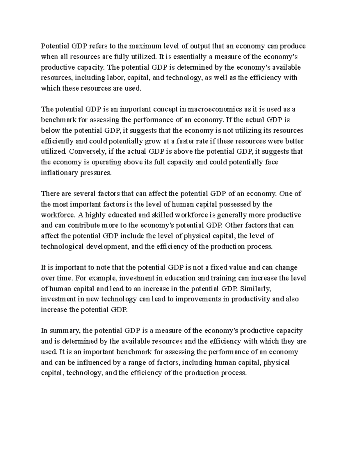 AP Macroeconomics Notes potential GDP - Potential GDP refers to the ...