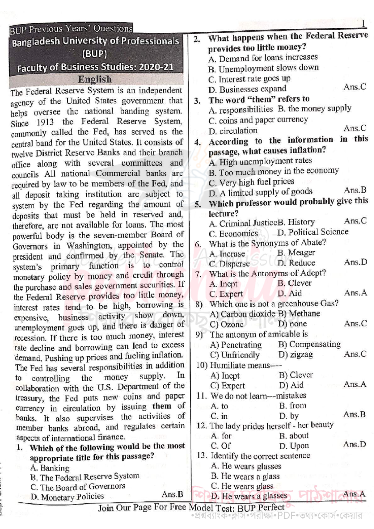 @PDFHour - BUP FBS 2020-21 (Another) - BUP Previous Questions 1 ...