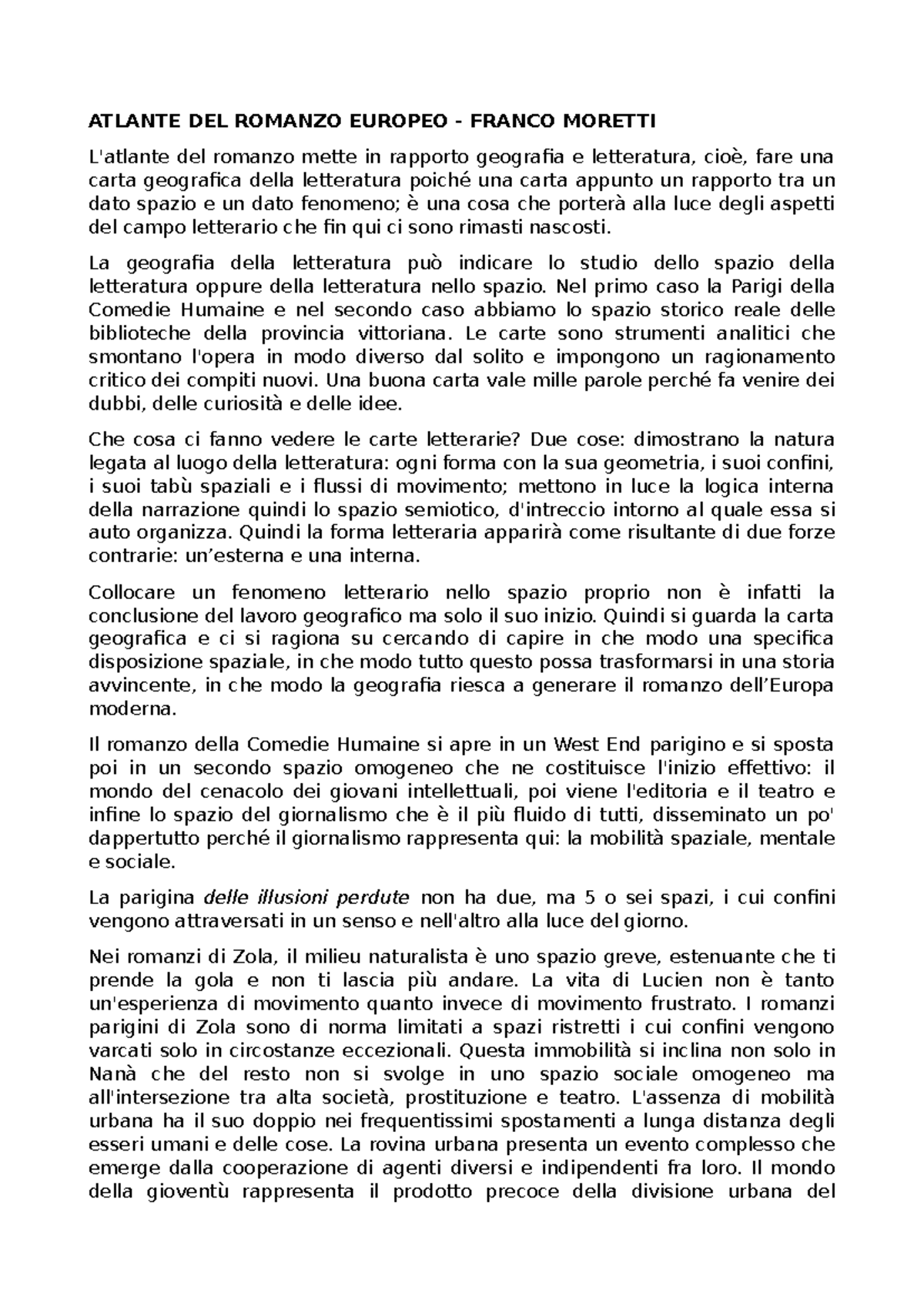 Riassunto 4 saggio-atlante del romanzo europeo - ATLANTE DEL ROMANZO EUROPEO - FRANCO MORETTI ...