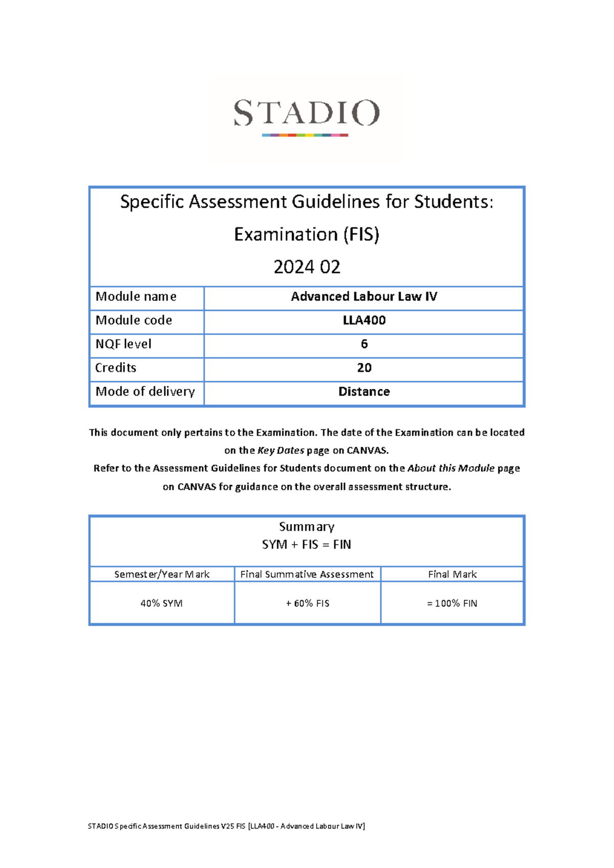 LLA400+2024+02+EXAM+INFO - STADIO Specific Assessment Guidelines V25 ...