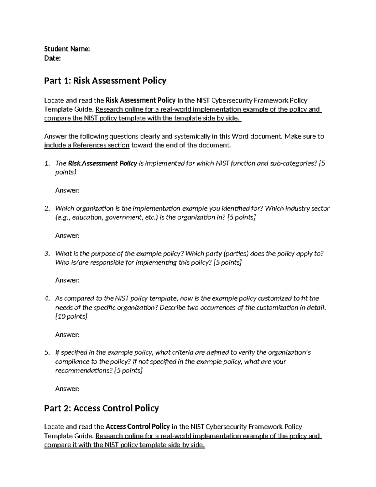 SEC310 Project Module 3 - 3 - Student Name: Date: Part 1: Risk ...