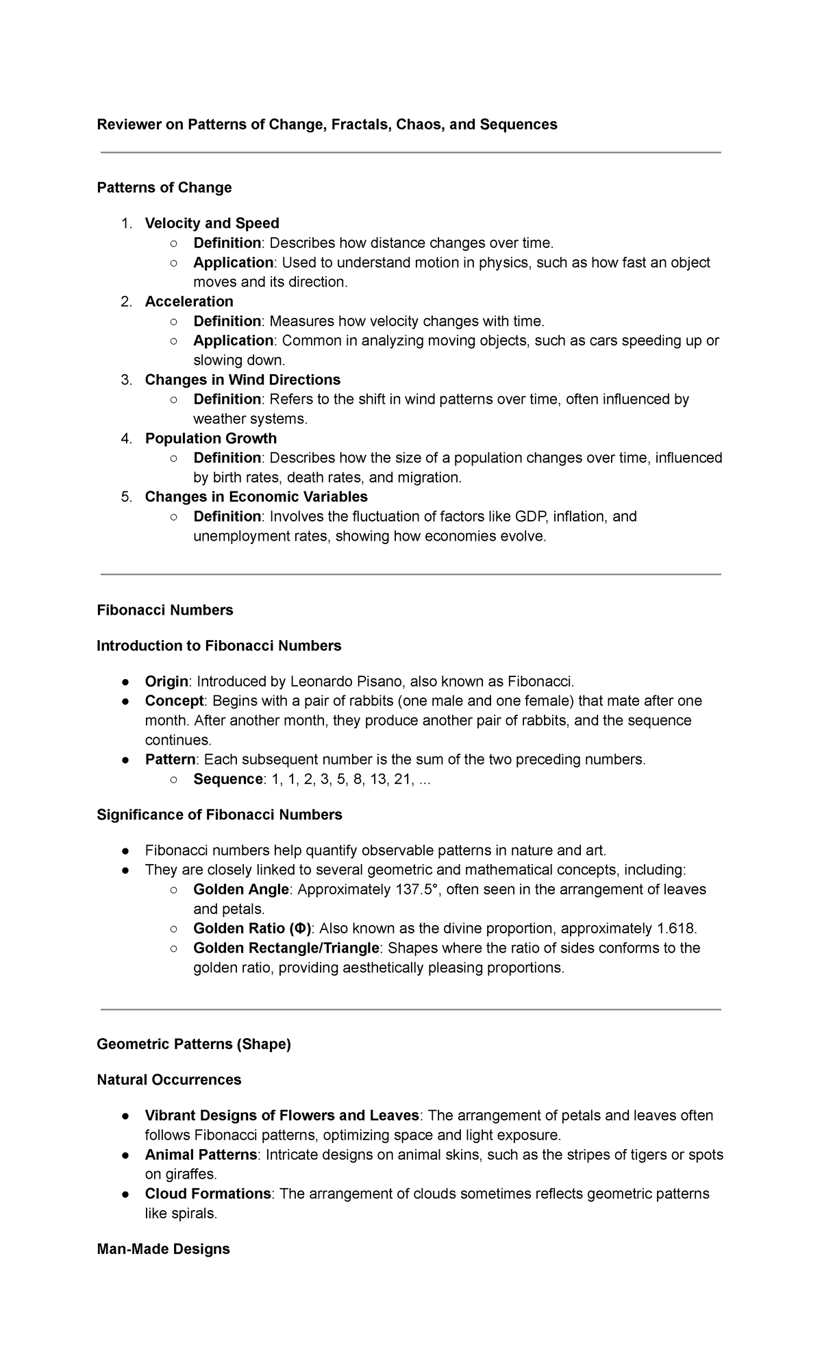 MMW1 Reviewer Module 1 L1 2 1 - Reviewer on Patterns of Change, Fractals, Chaos, and Sequences ...