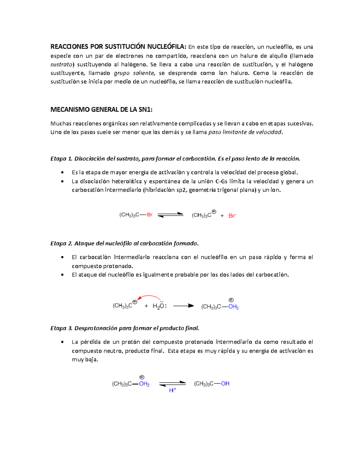Reacciones SN1 - REACCIONES POR SUSTITUCIÓN NUCLEÓFILA: En este tipo de ...