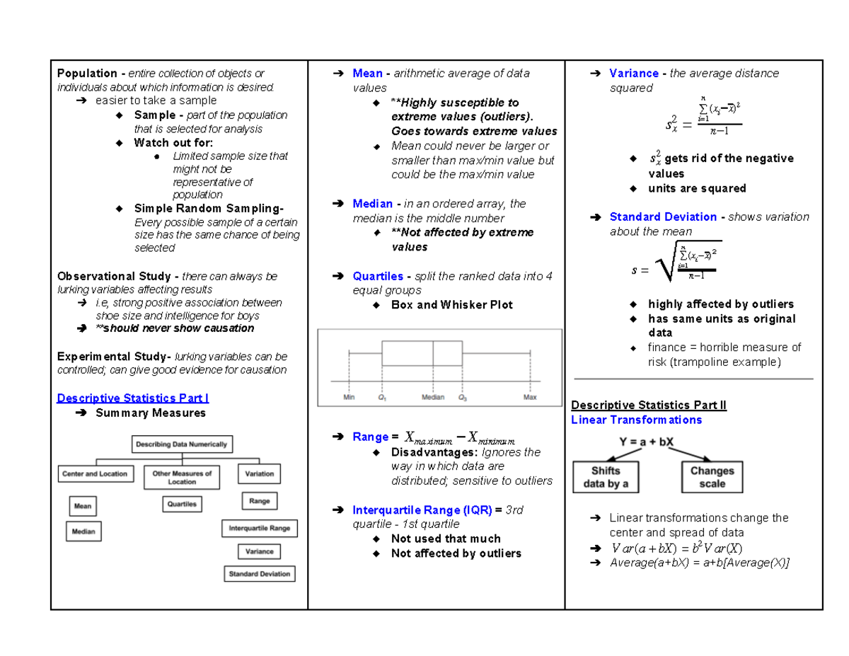 429416230 Statistics Cheat Sheet Harvard - Population entire collection ...