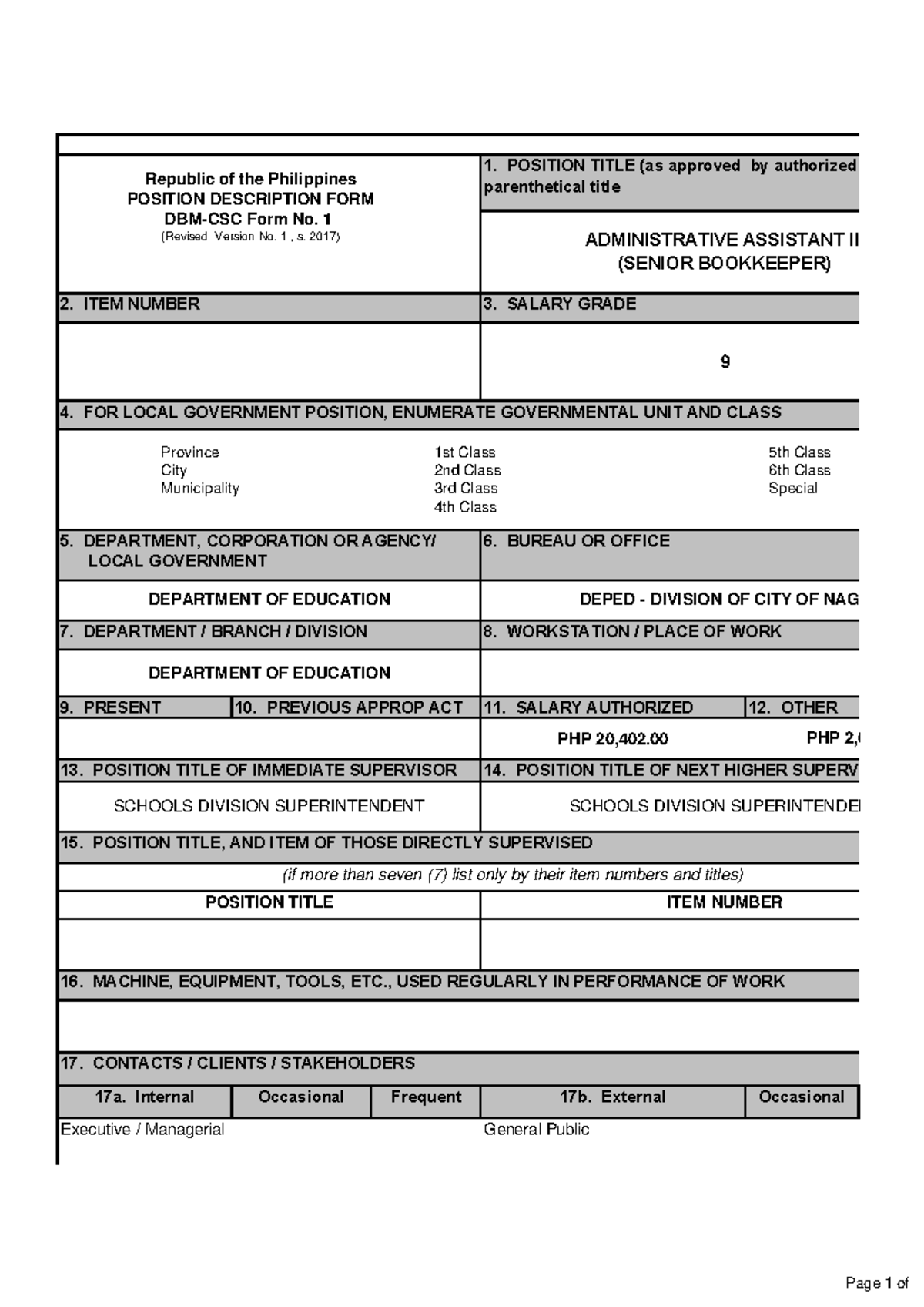PDF 2017 Administrative Assistant III (Senior Bookkeeper) - 9. PRESENT ...