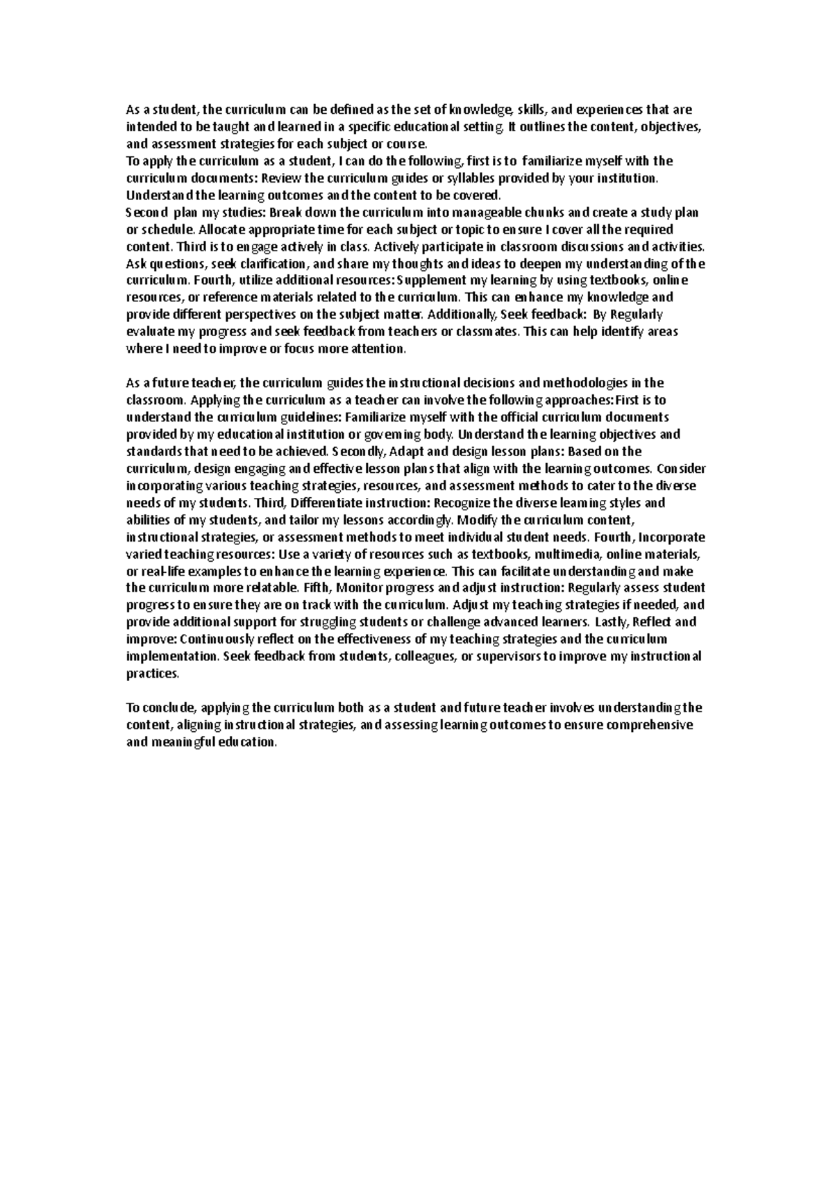 As a student - CURRICULUM - As a student, the curriculum can be defined ...