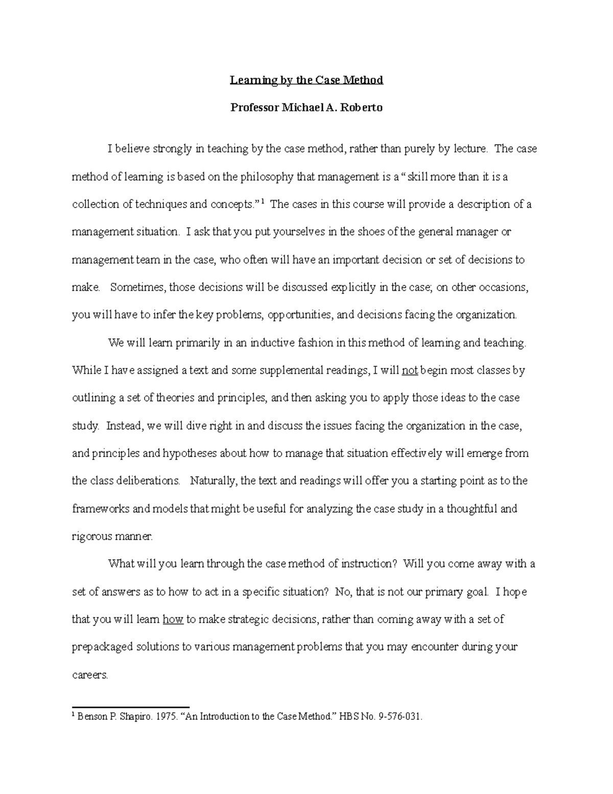 Copy of Learning by the Case Method - Learning by the Case Method ...