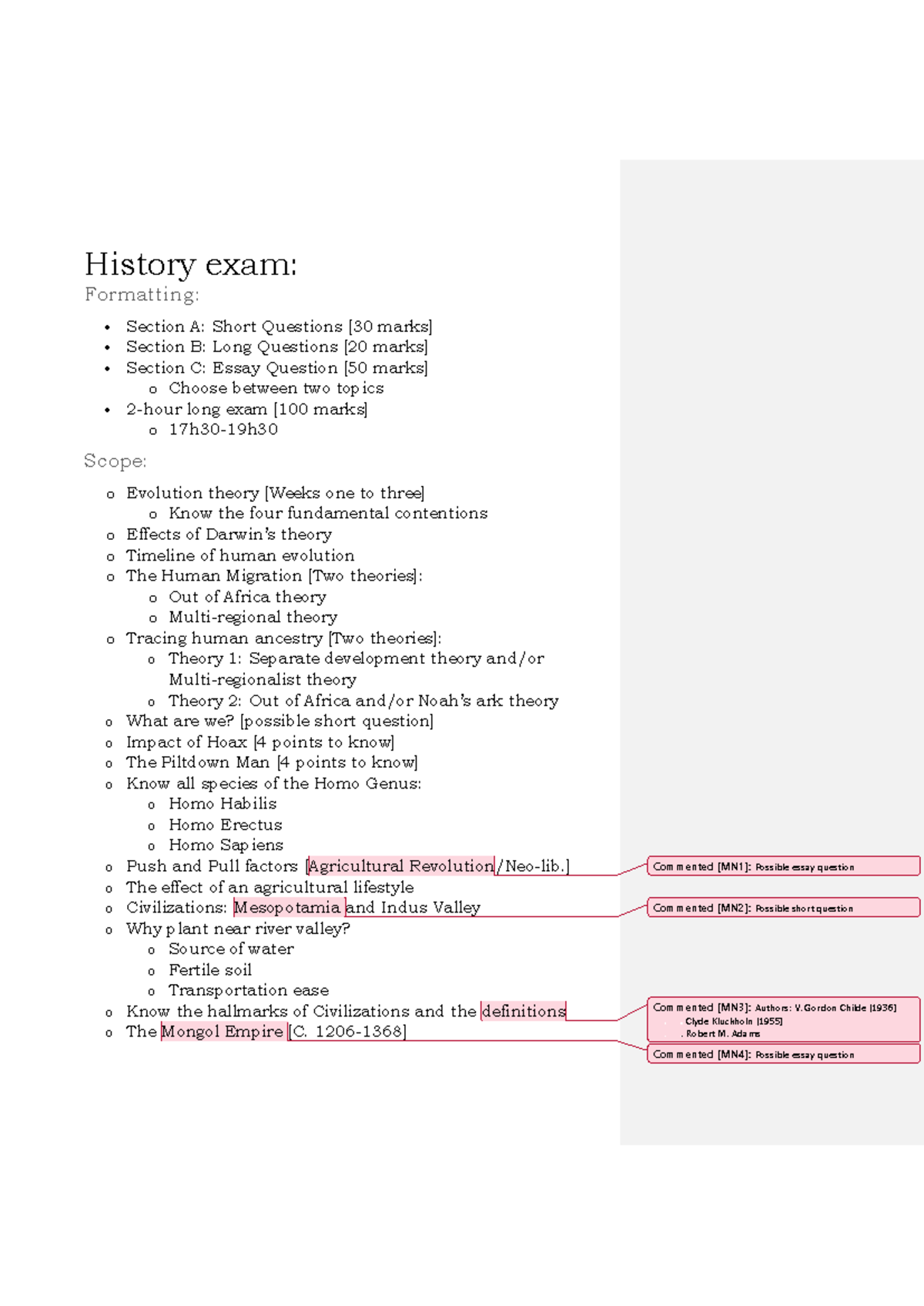 History exam - History exam: Formatting: Section A: Short Questions [30 ...