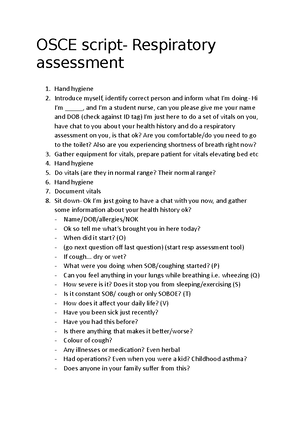 OSCE script- Respiratory assessment - OSCE Respiratory assessment 1 ...
