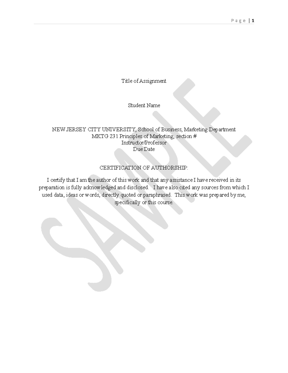 231Discussion Sample - P a g e | 1 Title of Assignment Student Name NEW ...