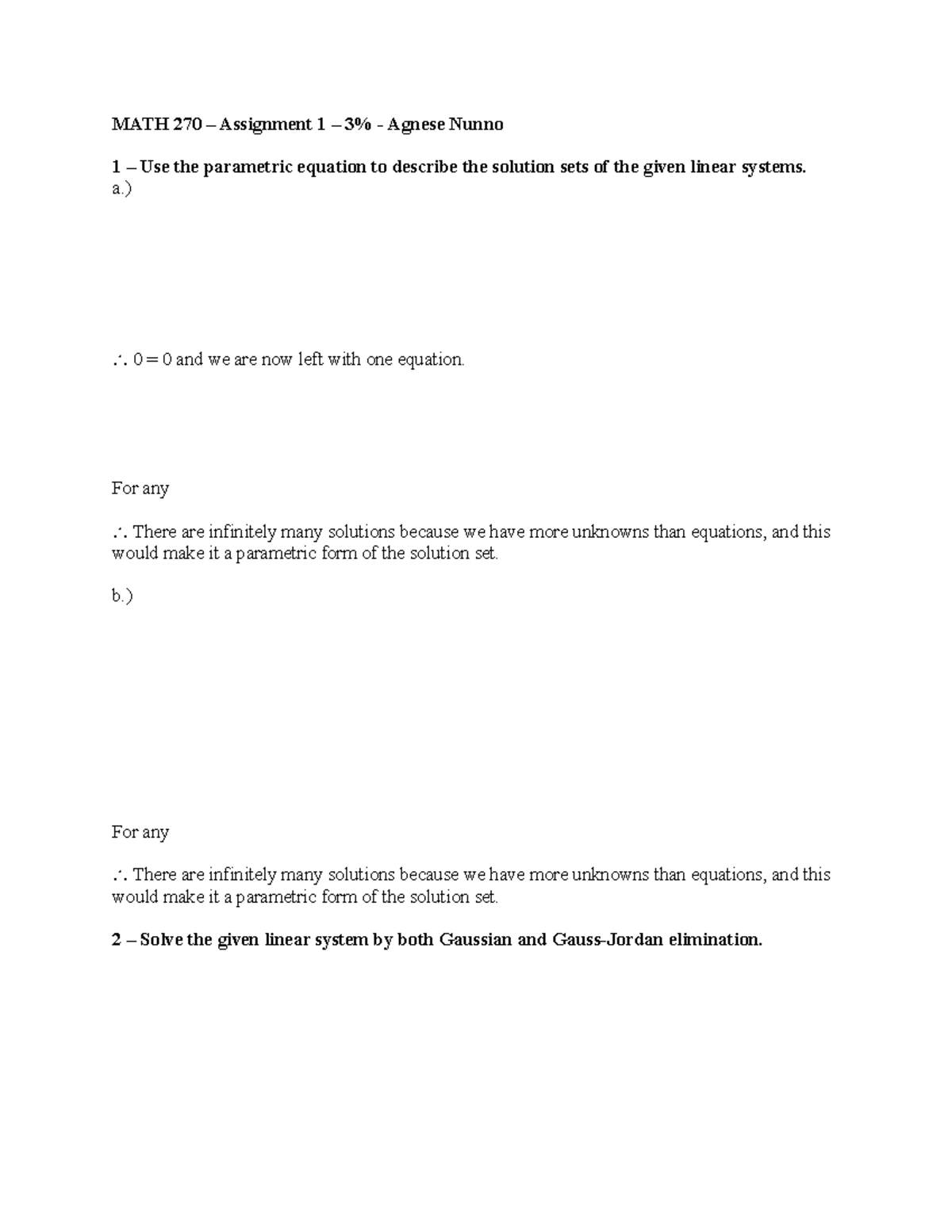 MATH 270 - Assignment 1 - StuDocu