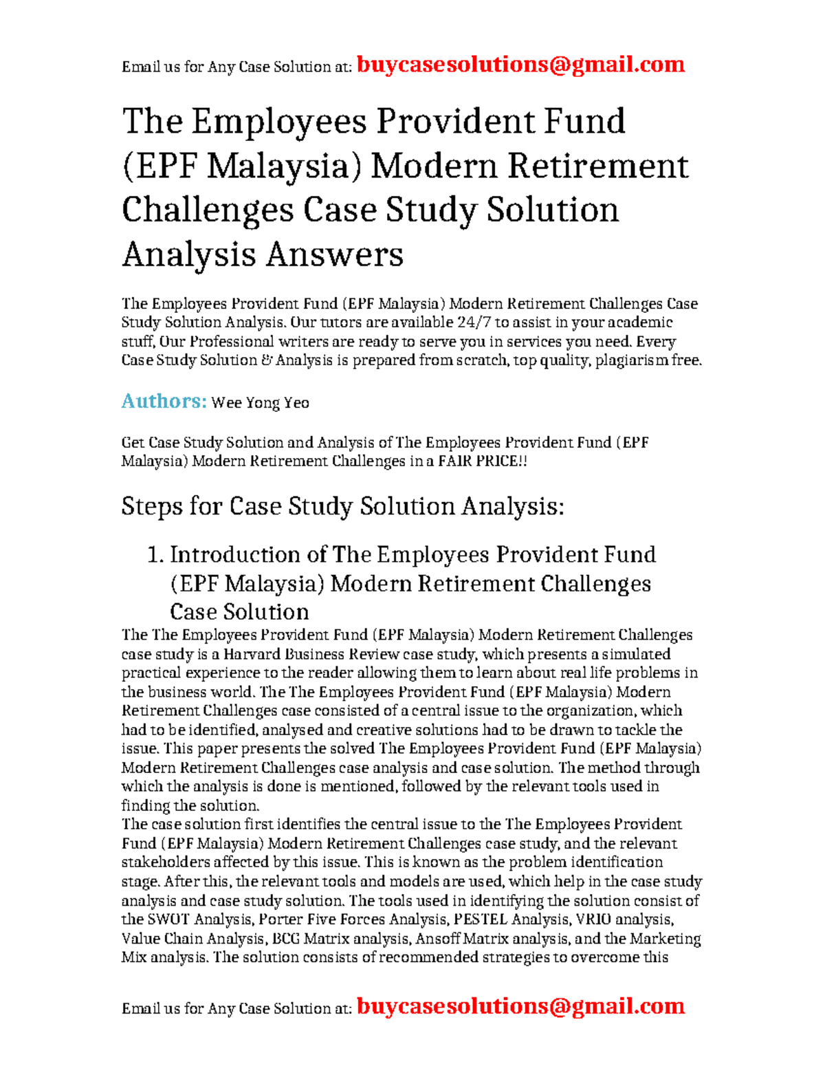Case Solution The Employees Provident Fund (EPF Malaysia) Modern ...