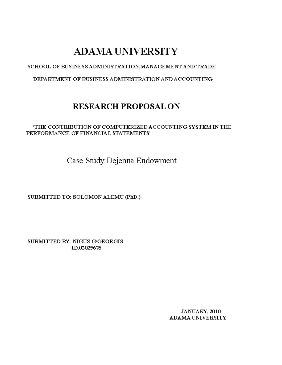 Pdf-research-proposal compress - ADAMA UNIVERSITY SCHOOL OF BUSINESS ADMINISTRATION,MANAGEMENT ...