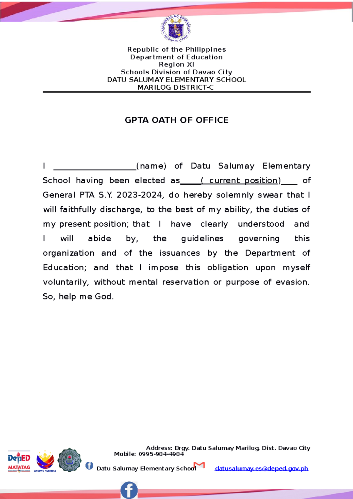GPTA OAT OF Office - Republic of the Philippines Department of ...