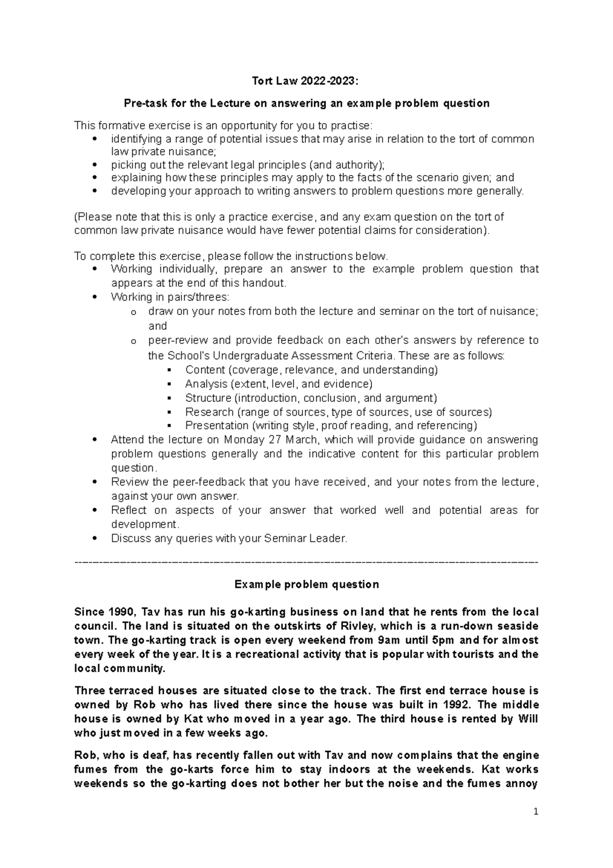 Pre-task for the lecture on answering an example problem question ...