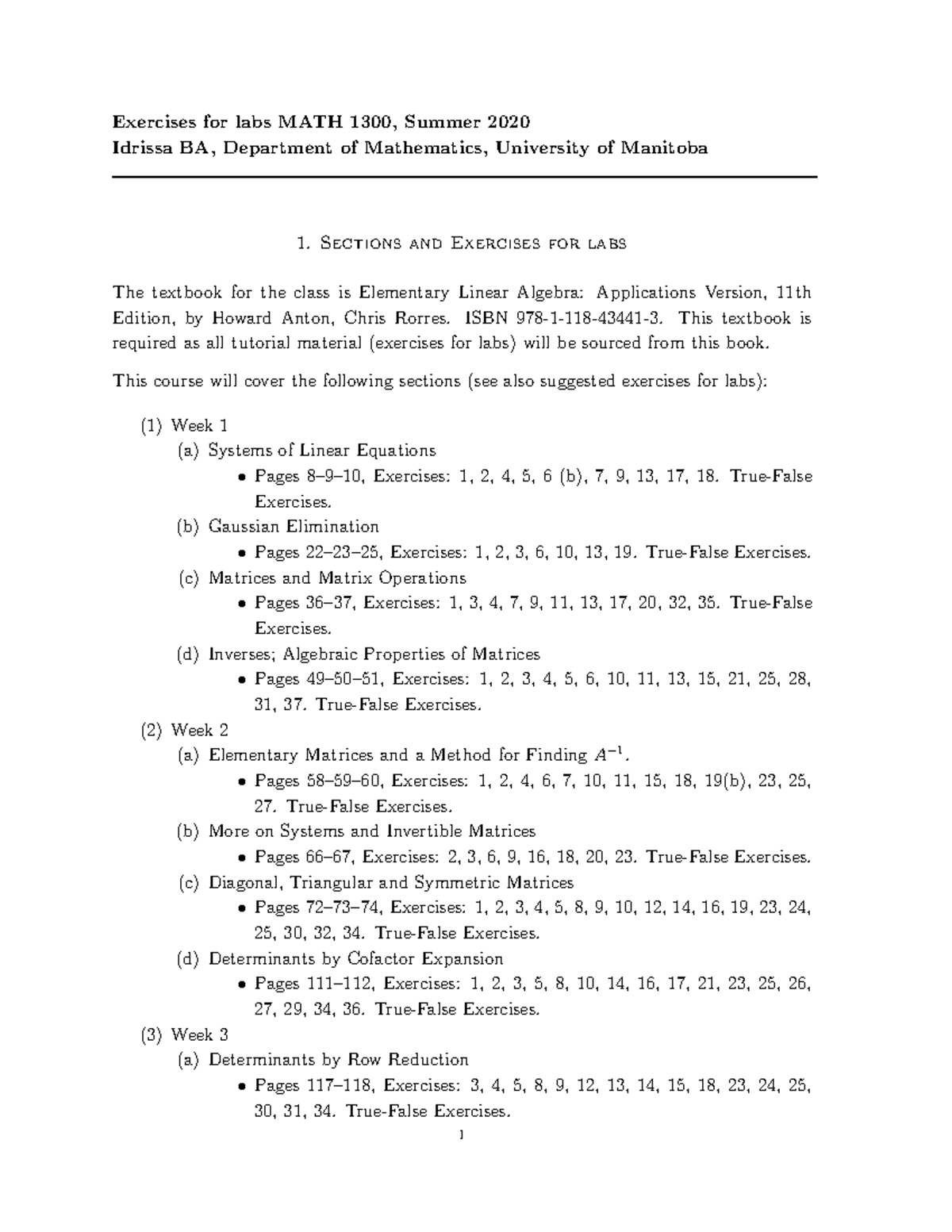 Exercises for labs MATH 138 - MAT138 - U of T - Studocu