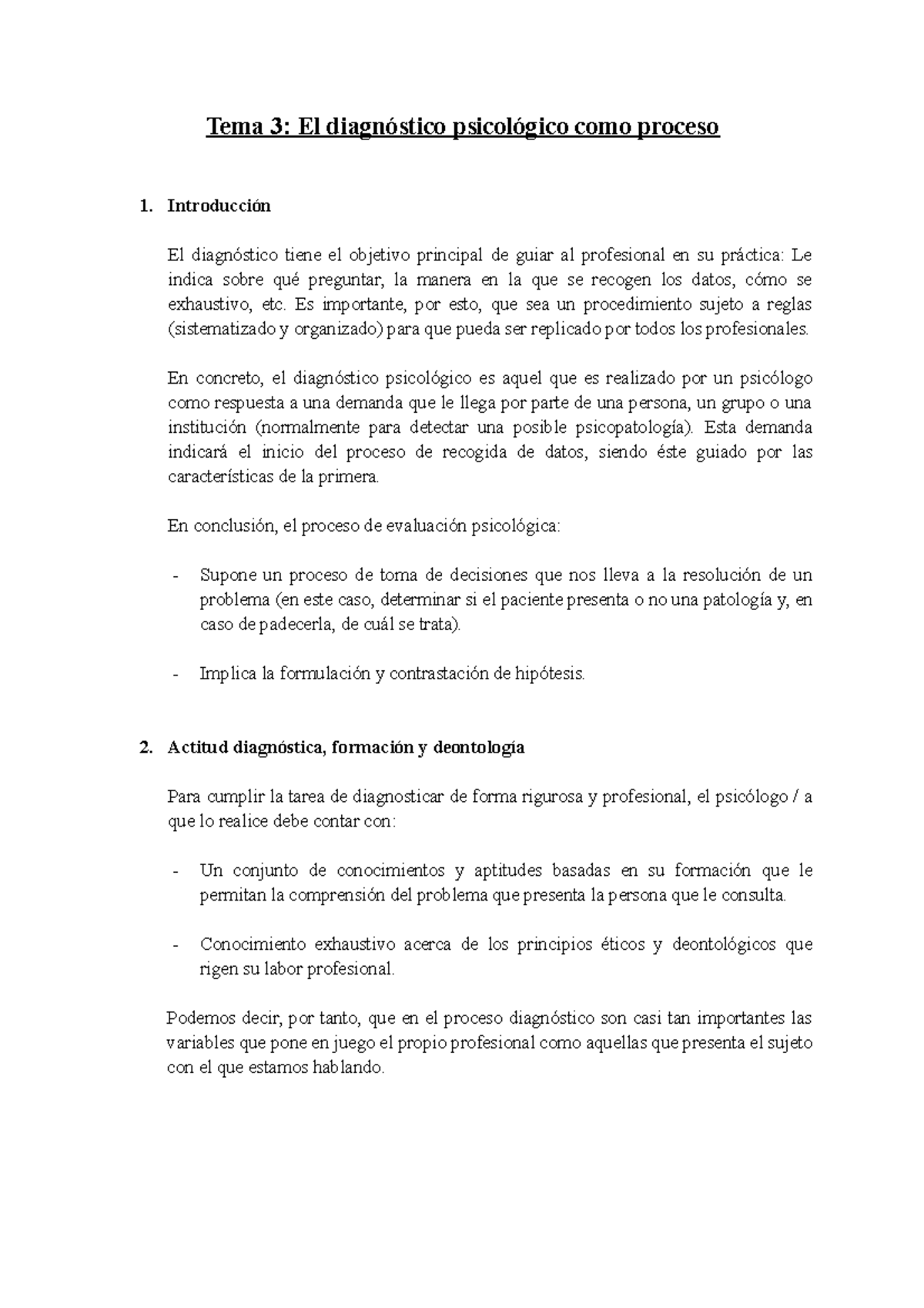 Tema 3 El diagnóstico psicológico como proceso - Introducción El ...