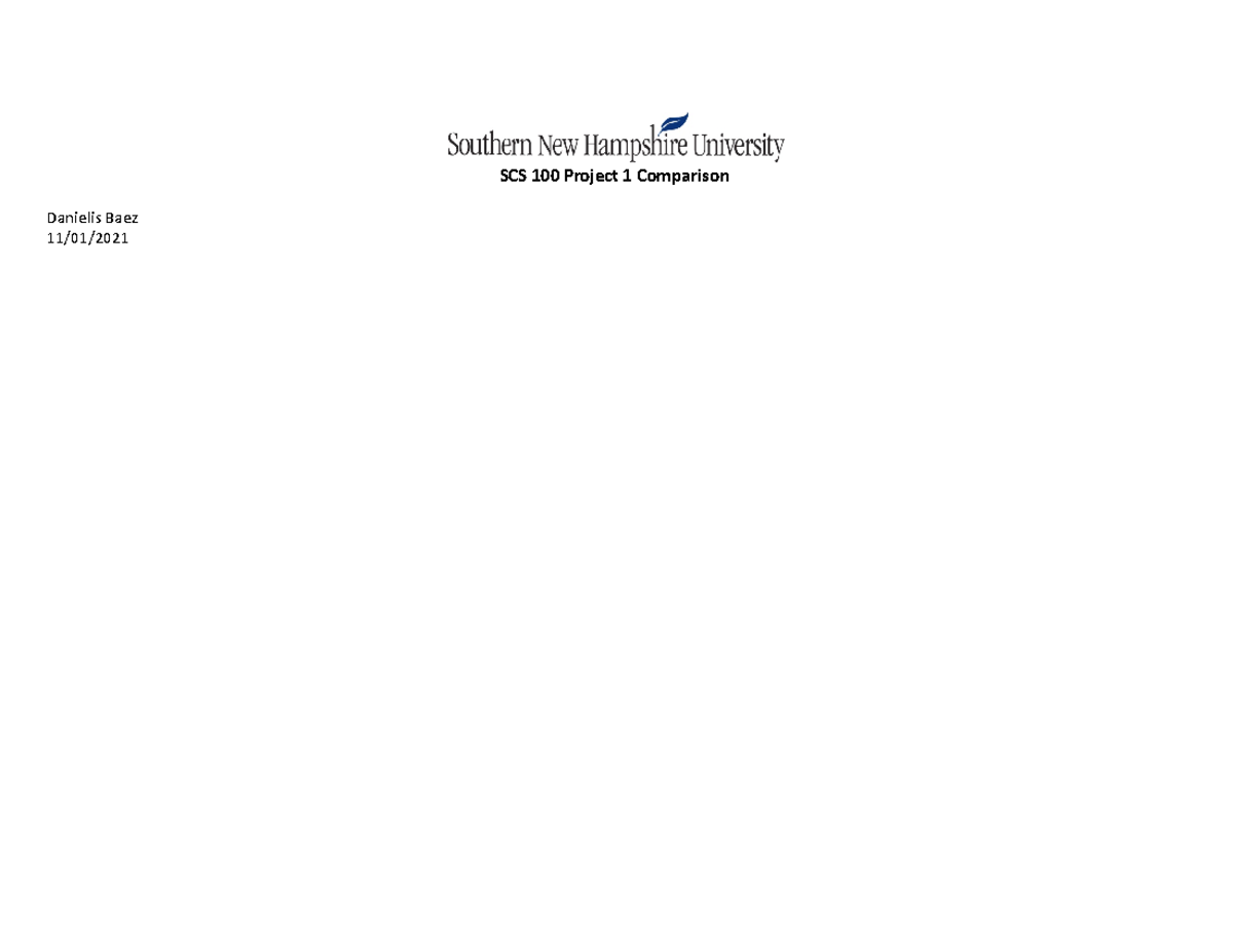 SCS 100 Project 1 Comparison Final draft - SCS 100 Project 1 Comparison ...