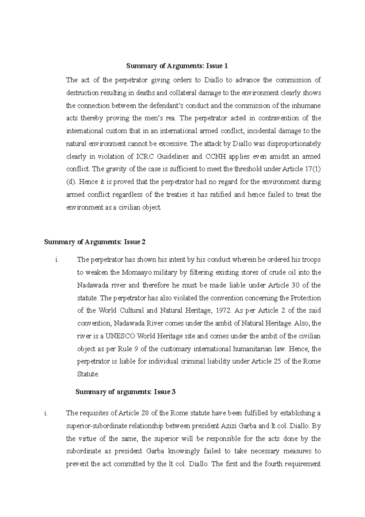 Summary of Arguments prosecutor - Summary of Arguments: Issue 1 The act ...