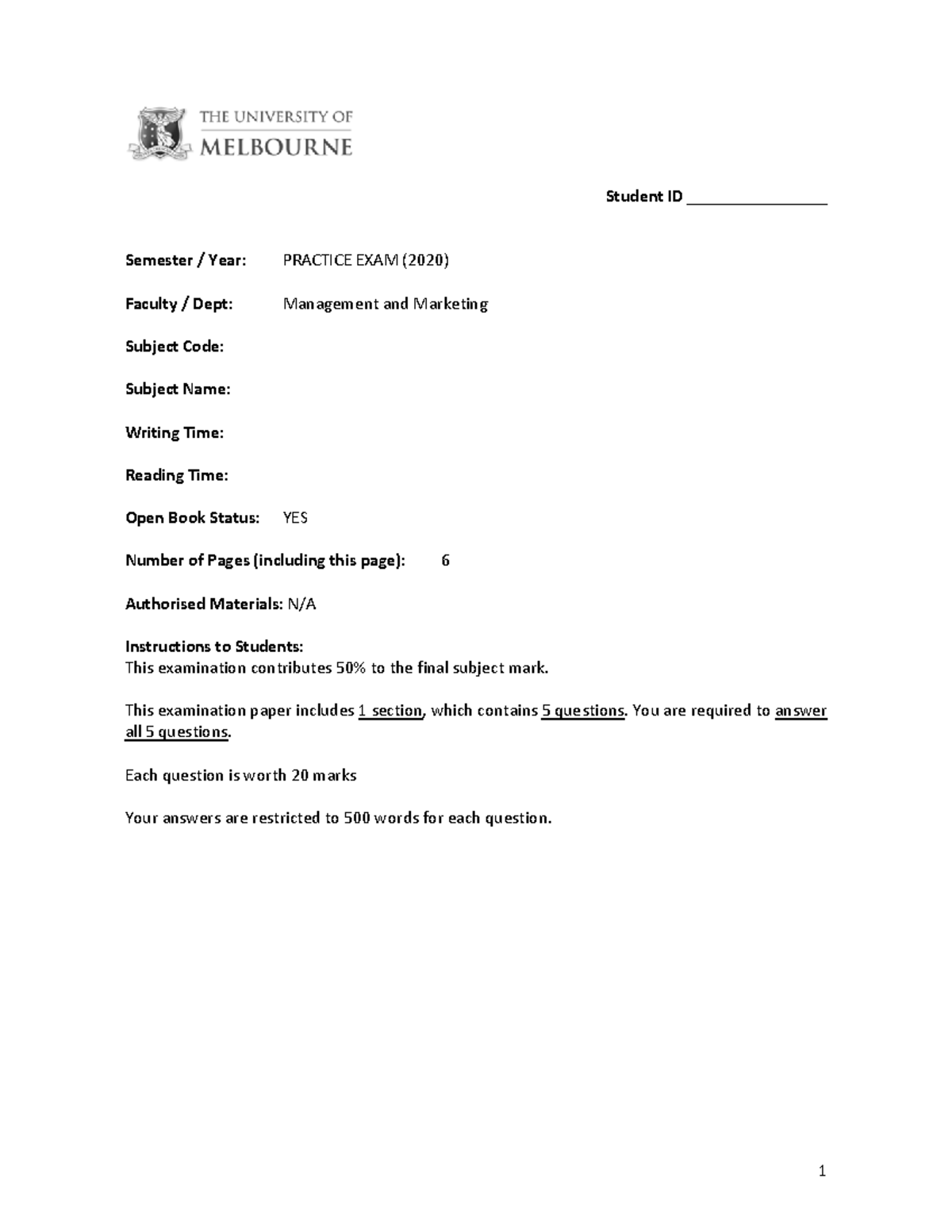 MGMT20011 Business Negotiation 2020 Sample/practice exam - Warning: TT: undefined function: 32 ...